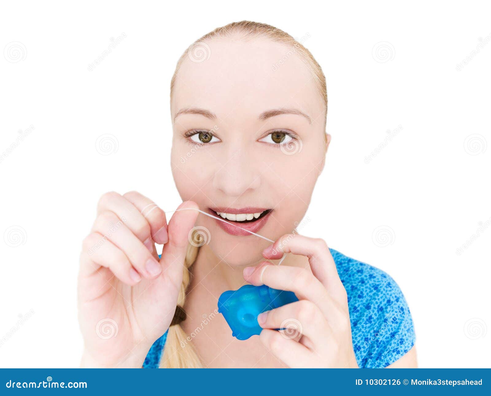 Woman flossing teeth stock photo. Image of fresh, teeth - 10302126