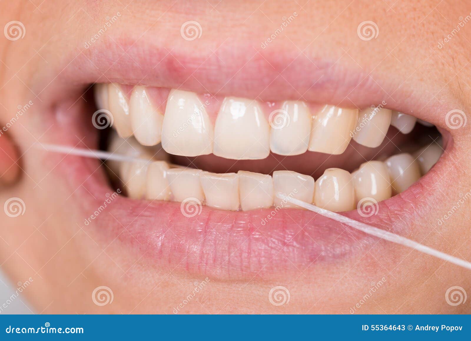 Woman flossing teeth stock image. Image of floss, close - 55364643