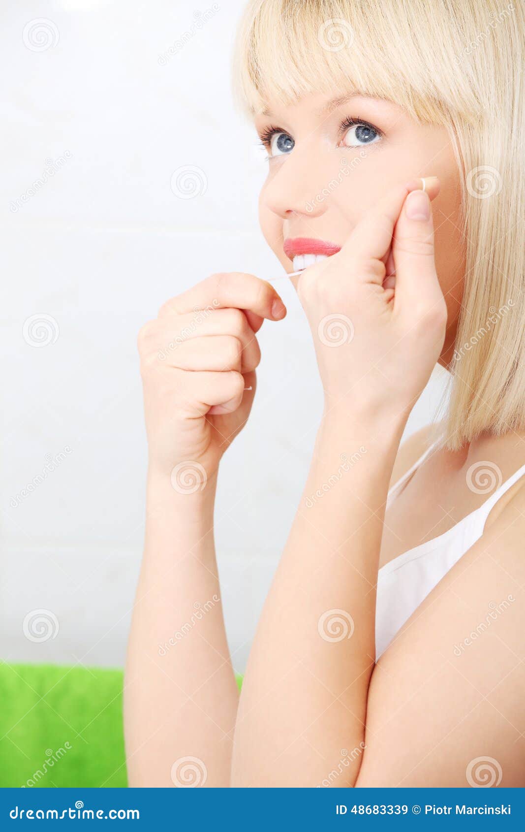 Woman Flossing Teeth with Dental Floss Stock Image - Image of fresh ...
