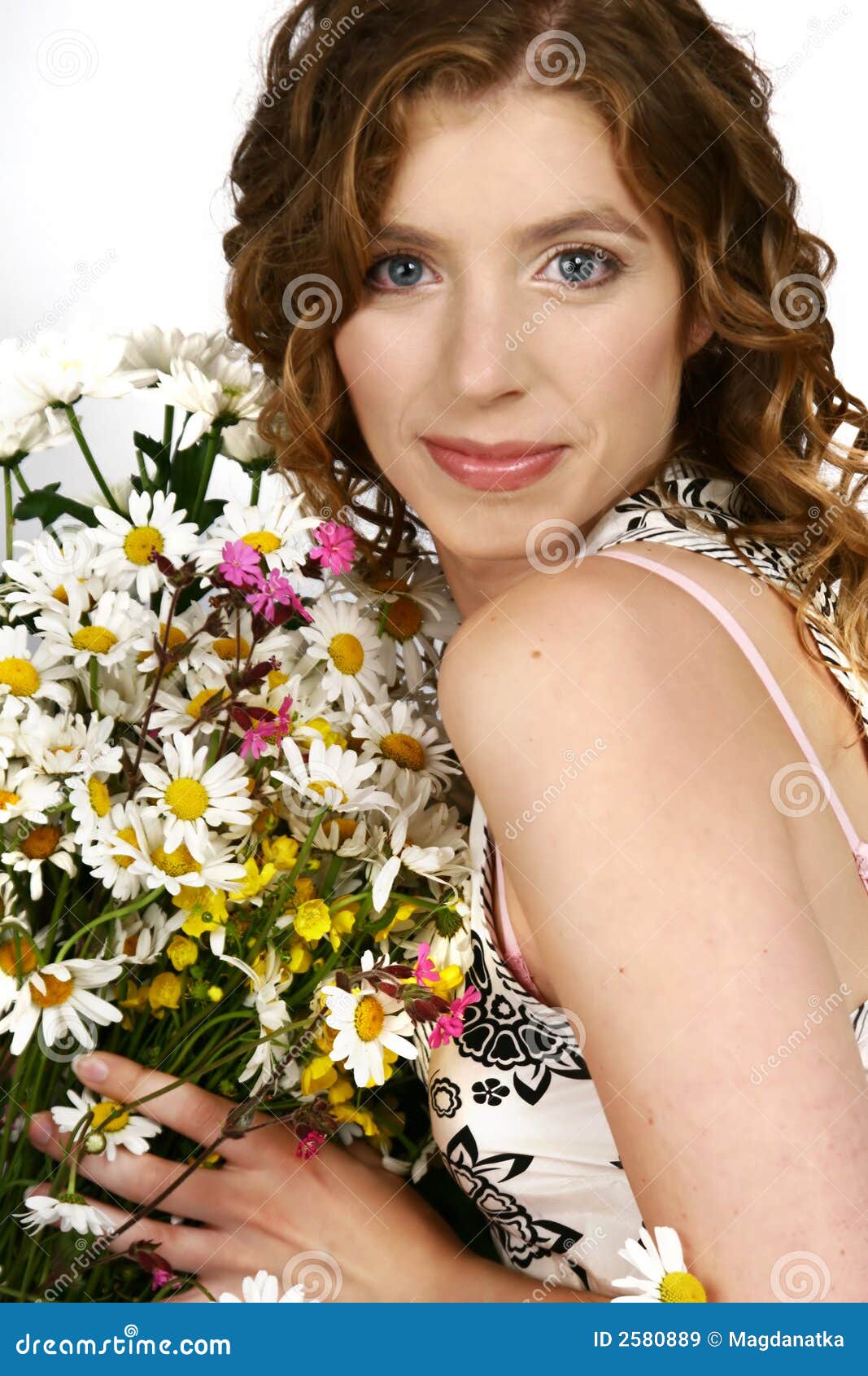 Woman with flower bouquet stock image. Image of cheerful - 2580889