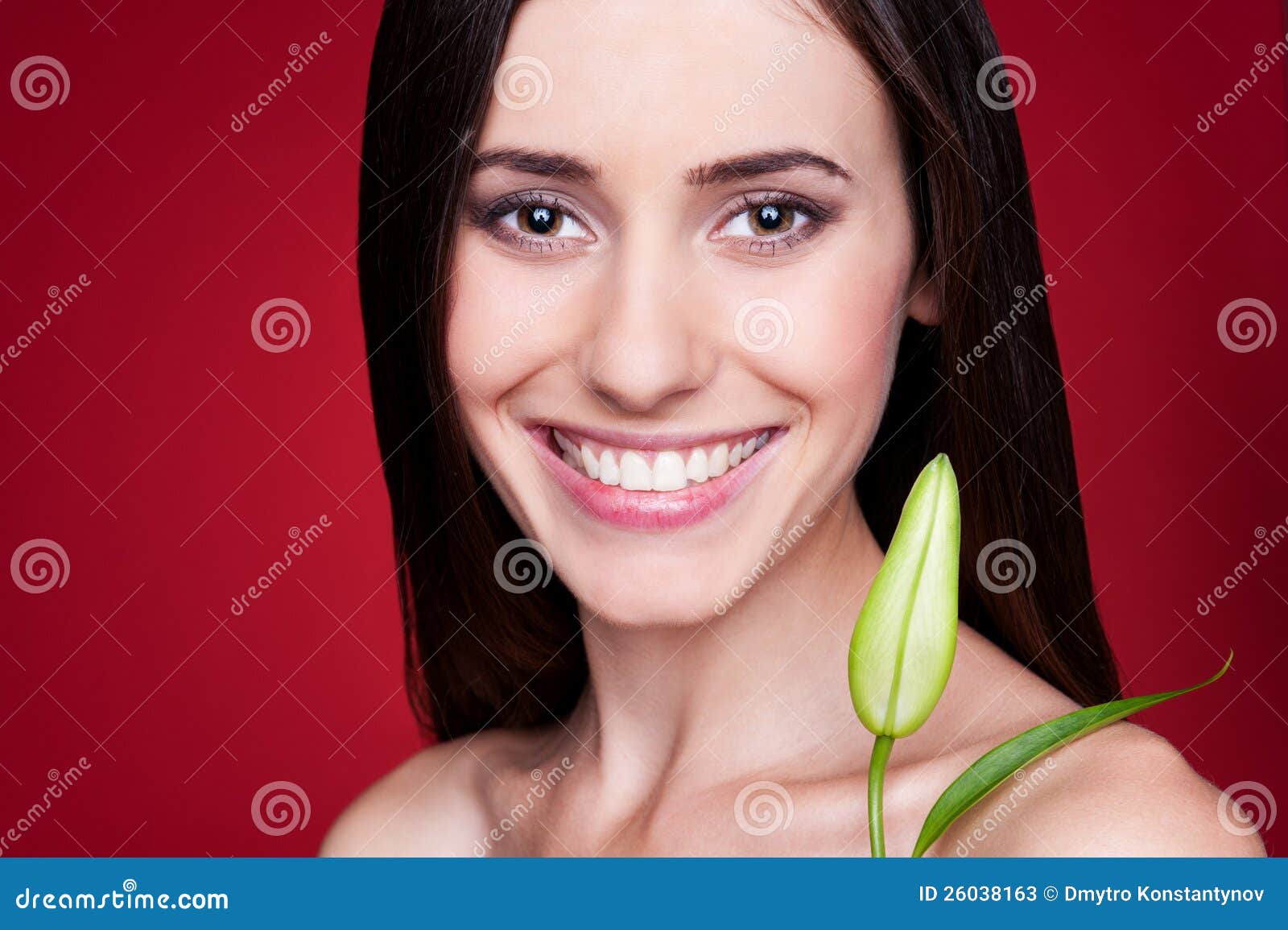 Woman with flower bud stock image. Image of girl, teeth - 26038163