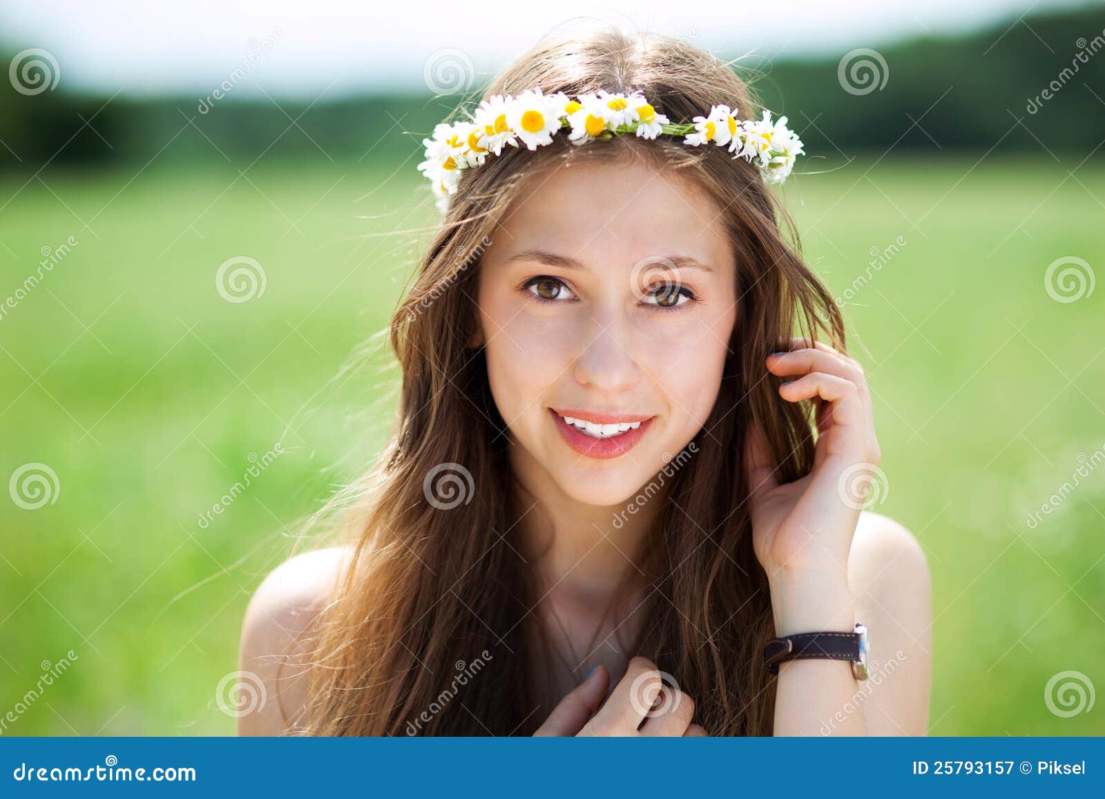 Woman with flower chaplet stock image. Image of summer - 25793157
