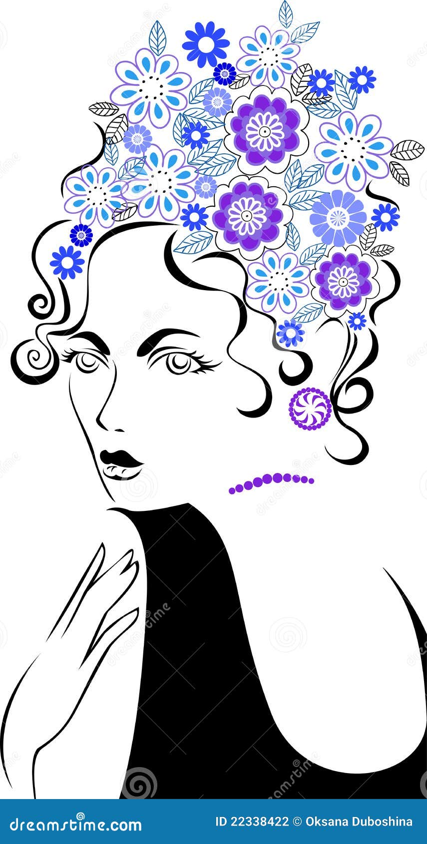 Woman with a flower hair stock vector. Illustration of black - 22338422