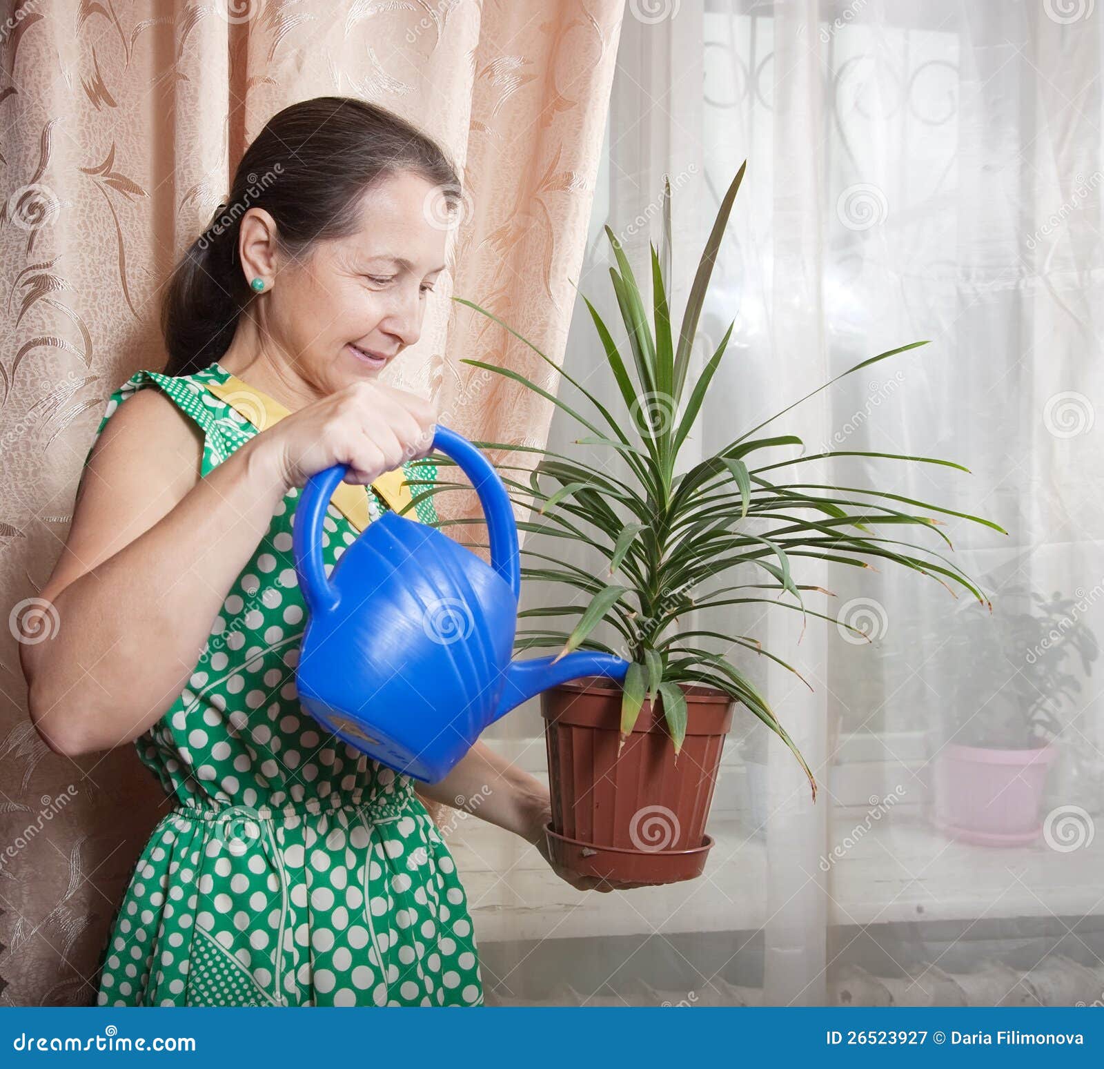 Woman with Flower in the Pot Stock Image - Image of color, adult: 26523927