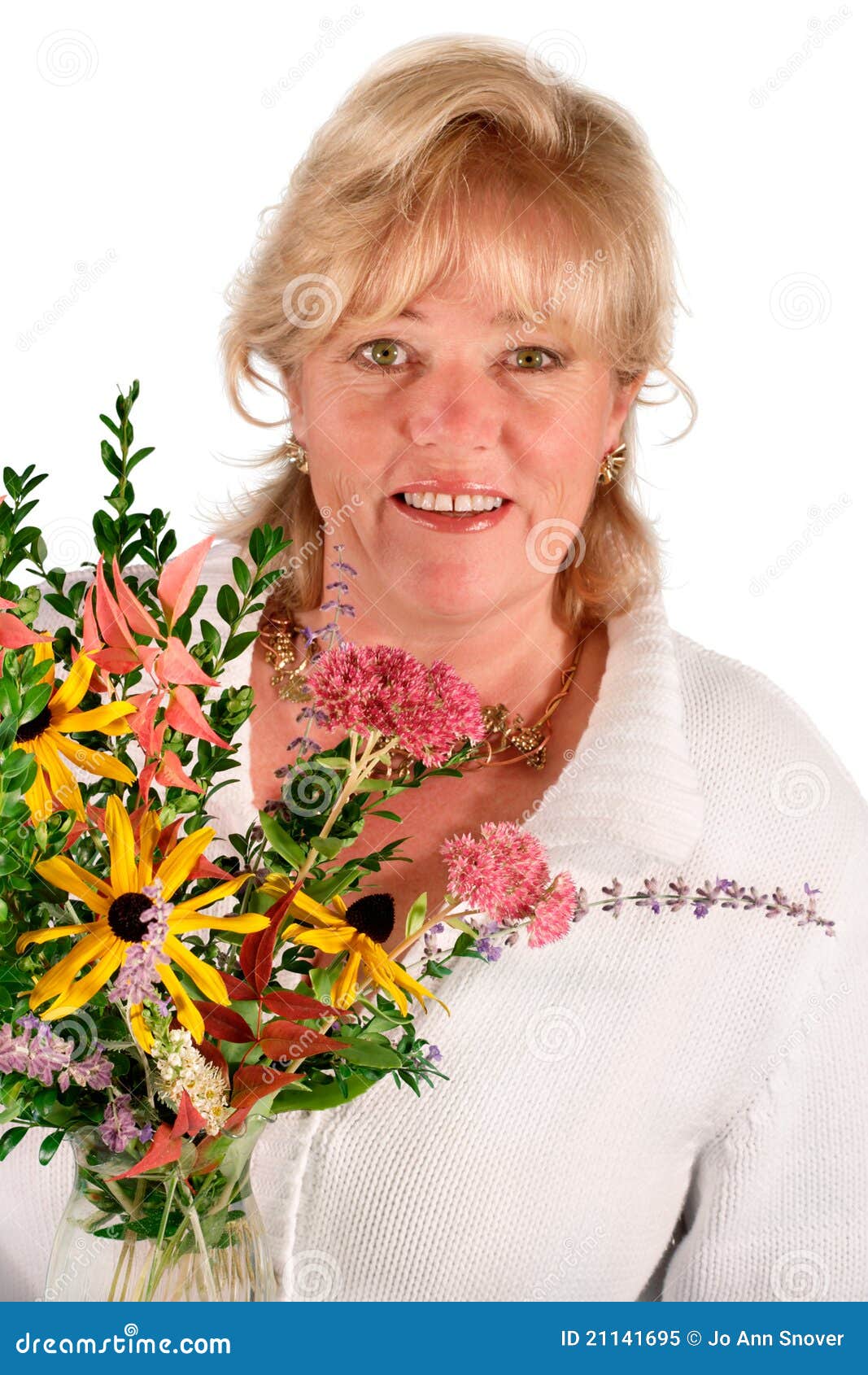 Woman with flowers stock image. Image of midlife, flowers - 21141695