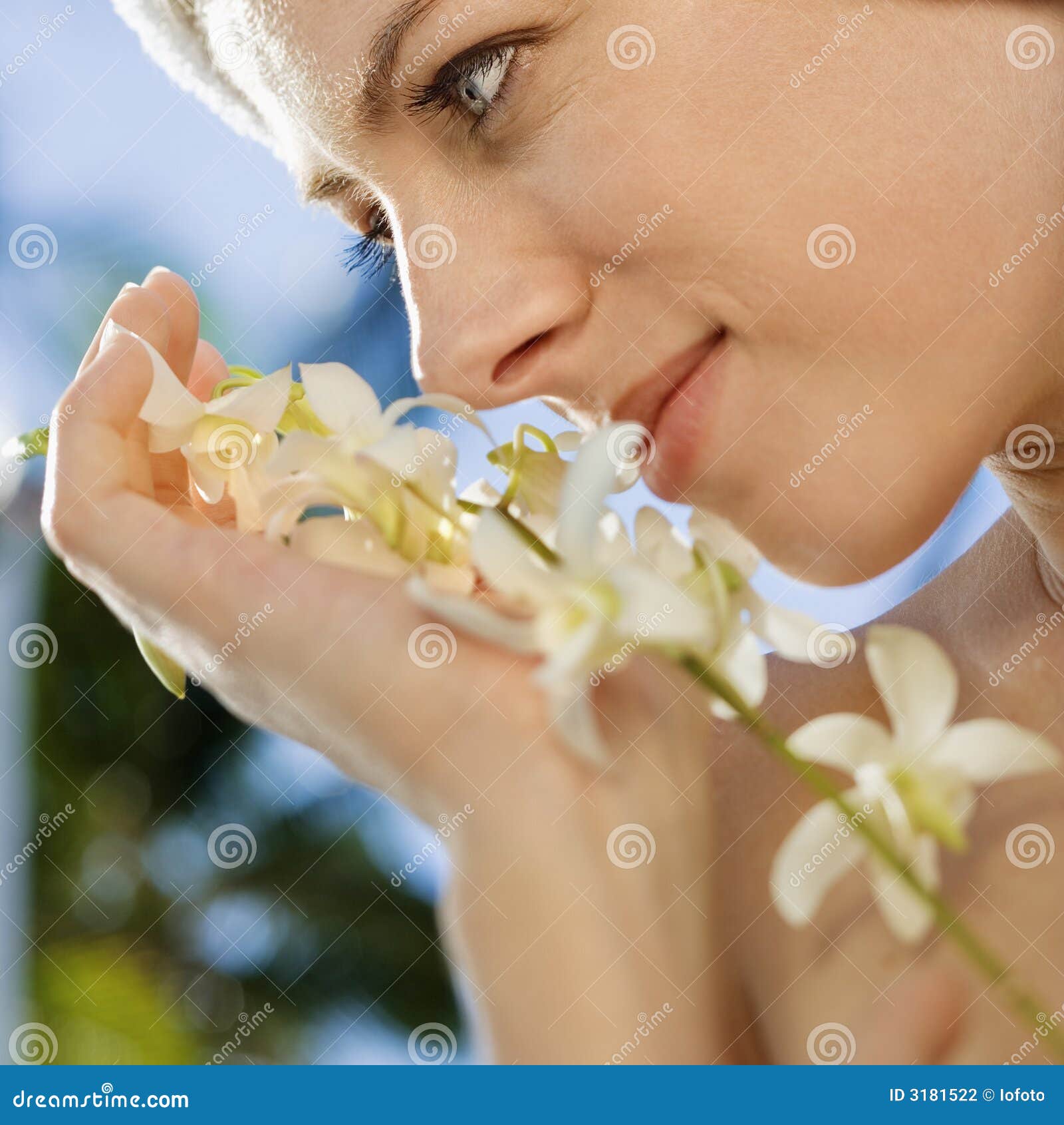 Woman with flowers. stock photo. Image of adult, orchid - 3181522