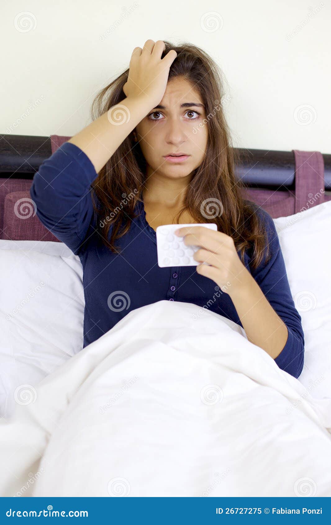 Woman with Flu in Bed Taking Medicing Stock Image - Image of beautiful ...