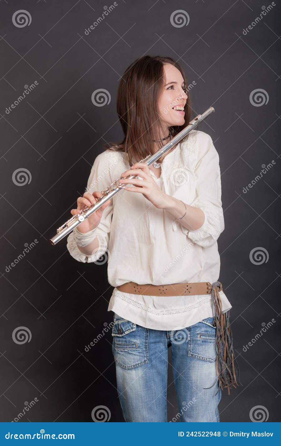 Woman with a flute stock photo. Image of beauty, musical - 242522948