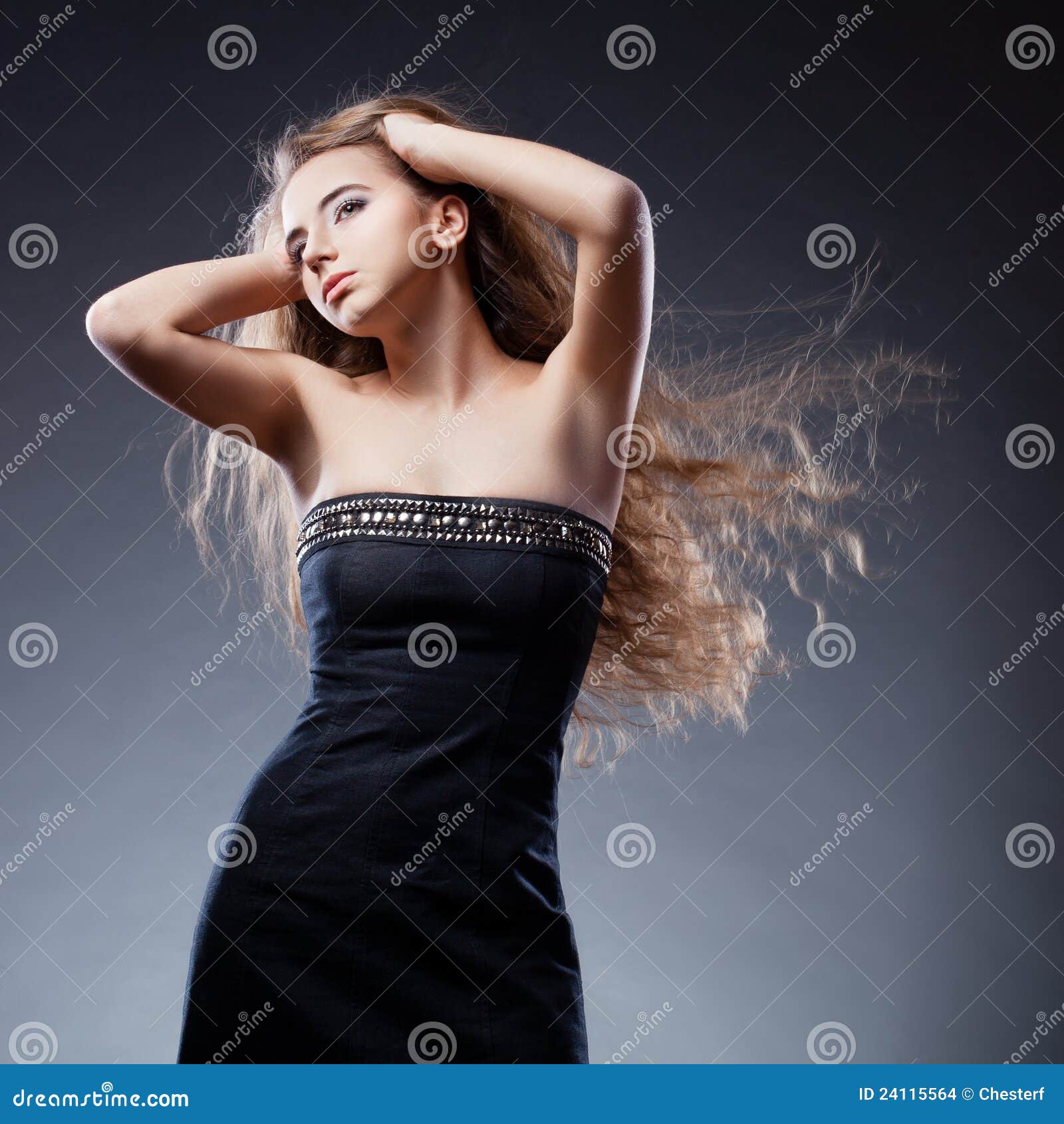 Woman with Flying Hair Posing Stock Photo - Image of hands, model: 24115564