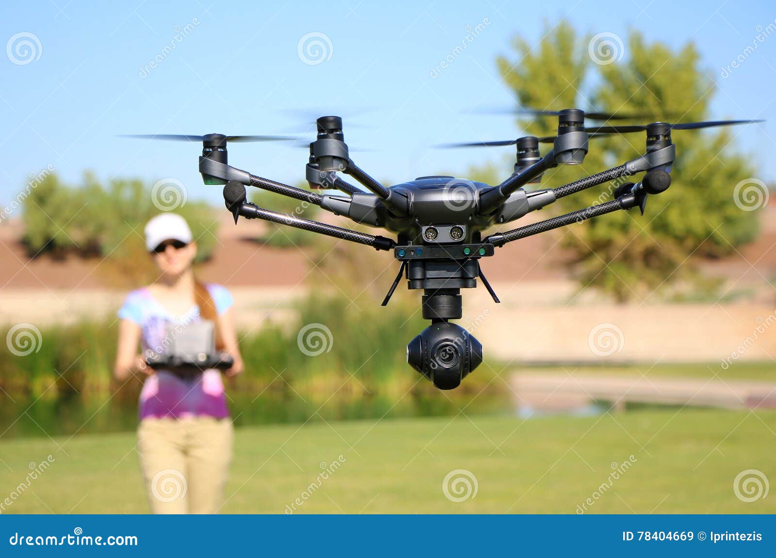 Woman Flying a High-Tech Camera Drone Stock Image - Image of flying ...