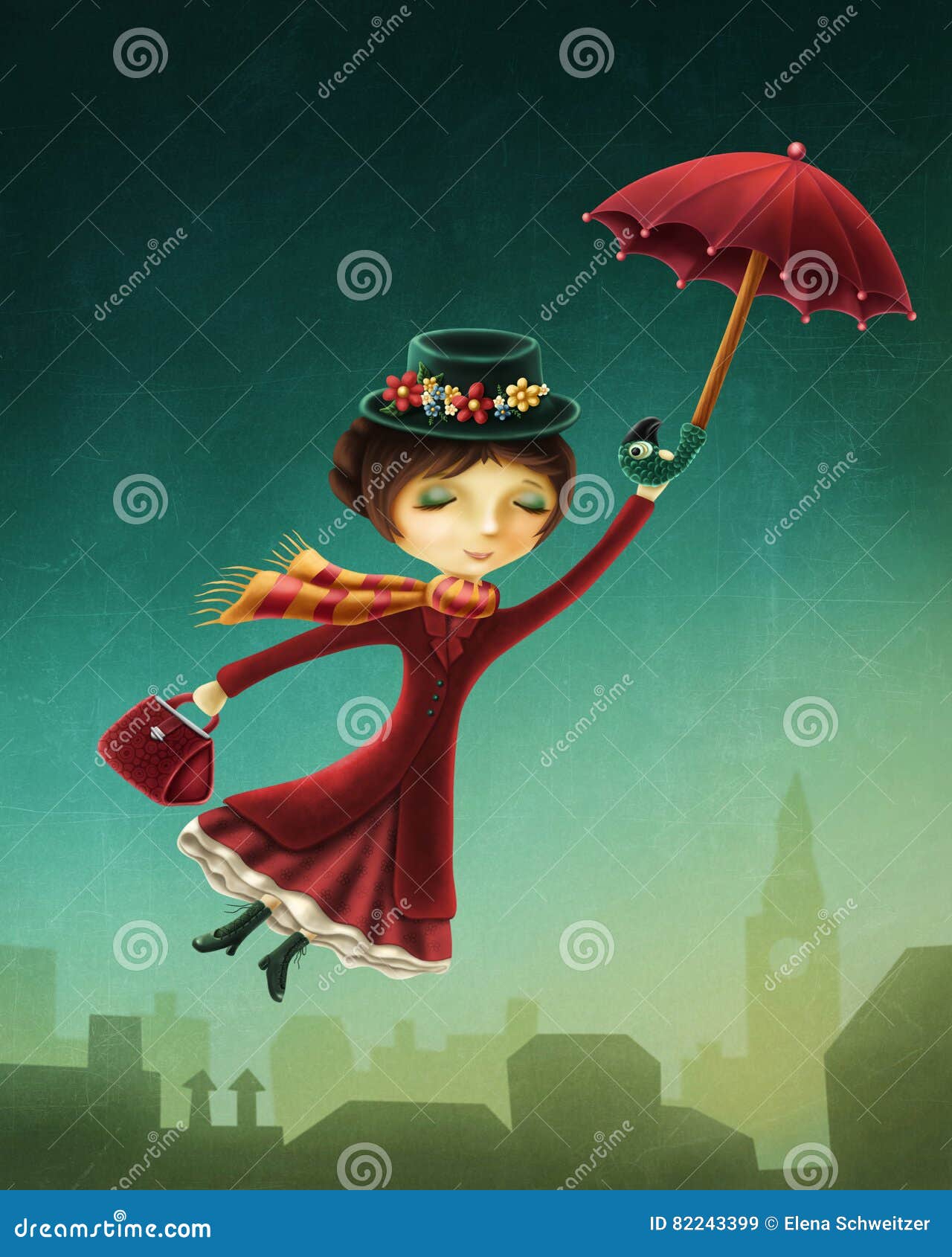 Woman Flying with an Umbrella Stock Illustration - Illustration of ...