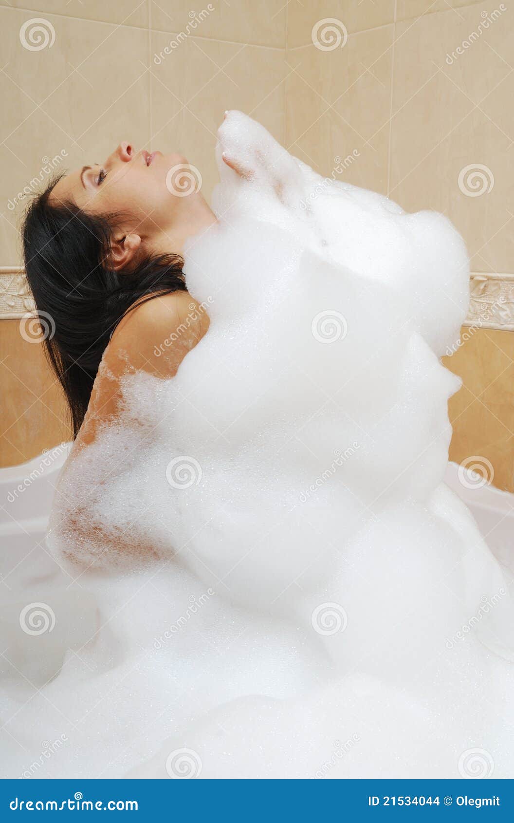 Woman in a foam bath. stock photo. Image of foam, side - 21534044