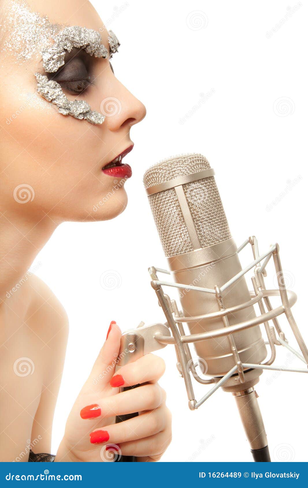 Woman in Foil Mask with Microphone Stock Image - Image of girl, adult ...