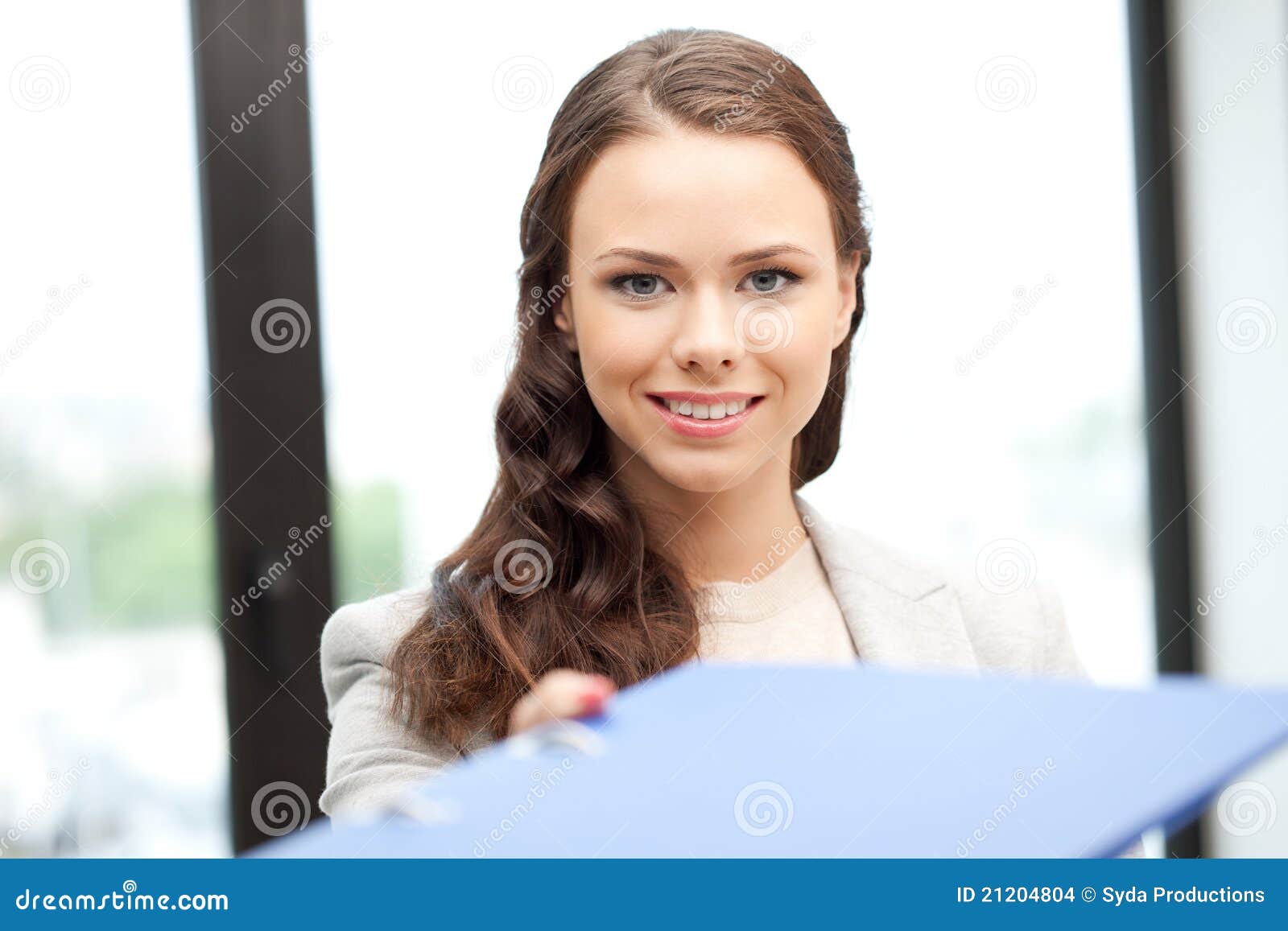 Woman with folder stock photo. Image of happy, girl, looking - 21204804