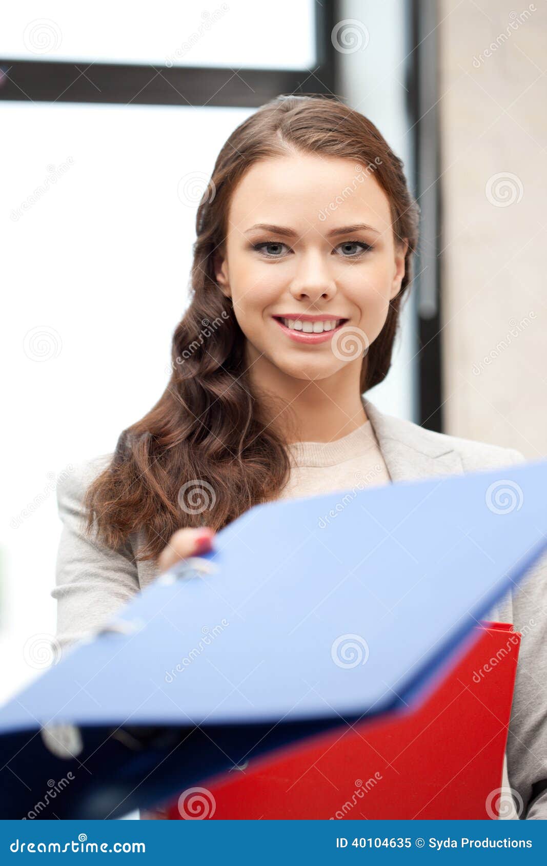 Woman with folder stock image. Image of looking, office - 40104635