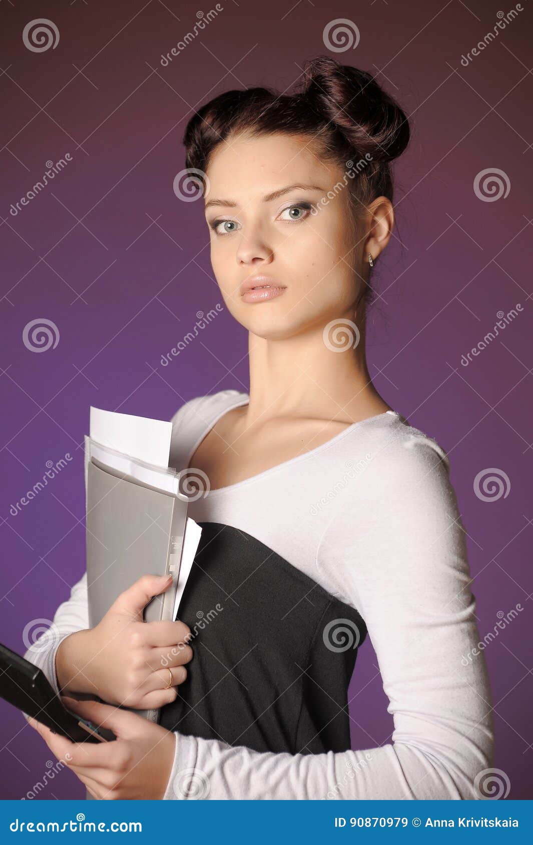 Woman with Folders of Papers in Hands Stock Image - Image of manager ...