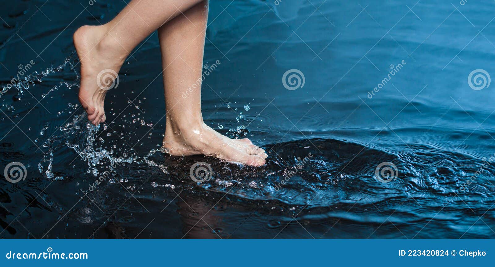 Woman Foot Step on Blue Water in Splash Stock Photo - Image of life ...