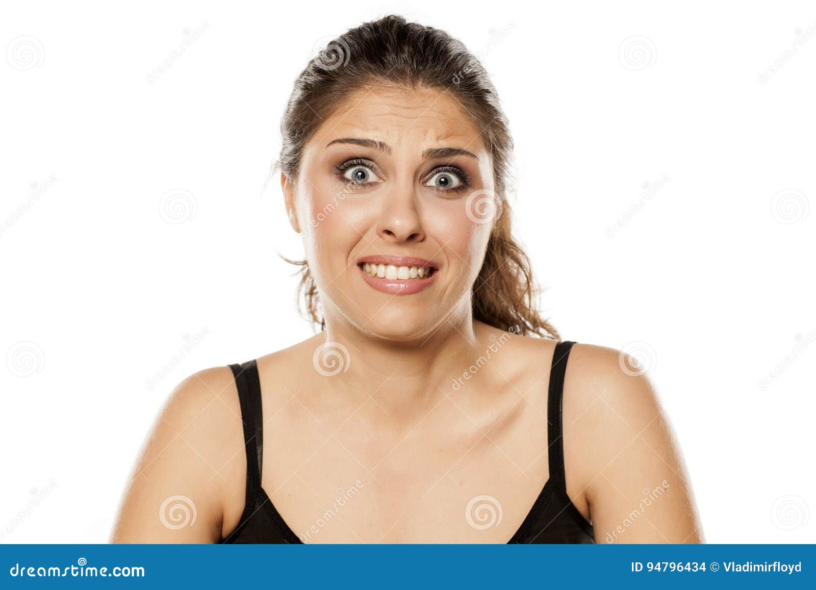 Woman with forced smile stock photo. Image of smile, unusual - 94796434