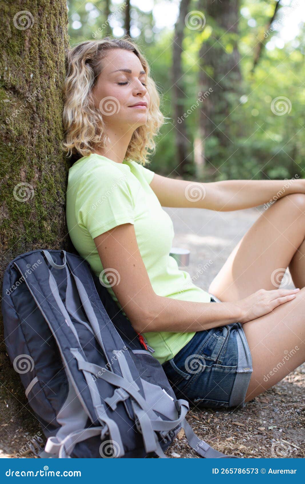 Woman in Forest Resting Under Tree Stock Image - Image of lifestyle ...