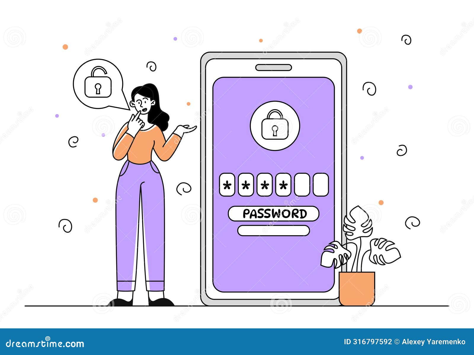 Woman Forgot Password Vector Linear Stock Vector - Illustration of ...