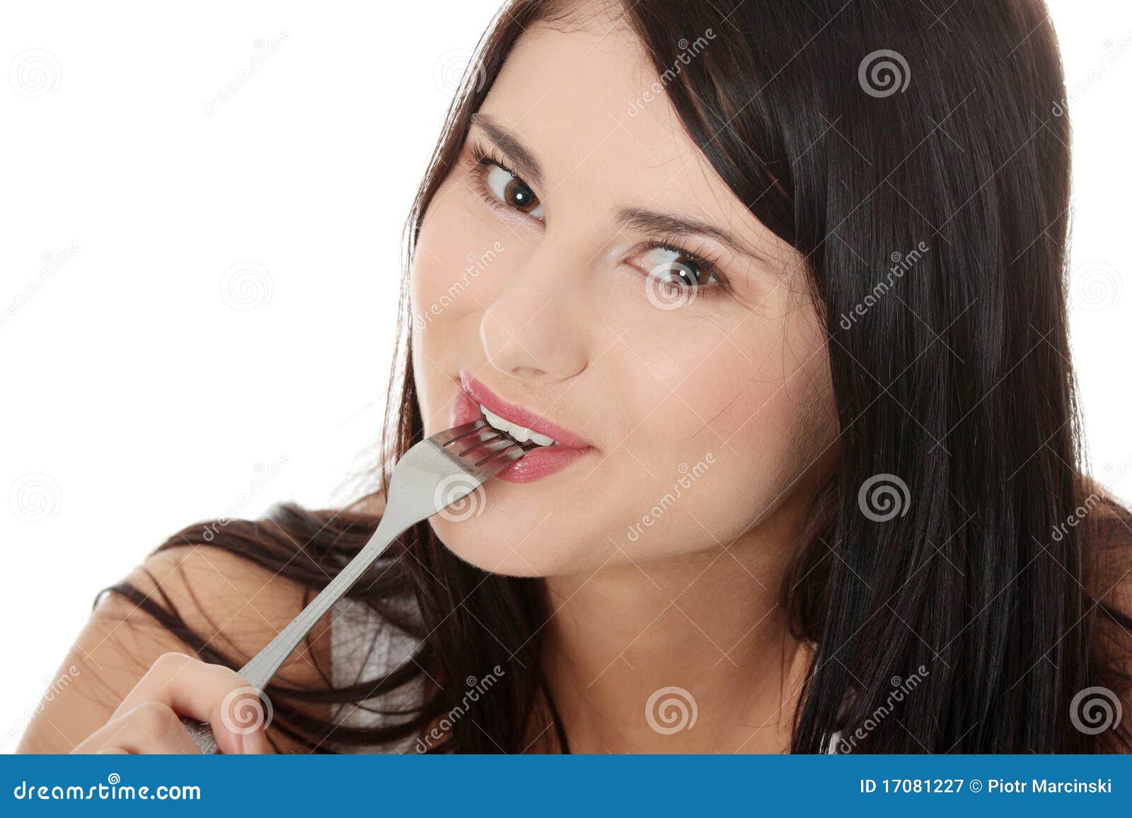 Woman with Fork in Her Mouth Stock Image - Image of pleasure, hand ...