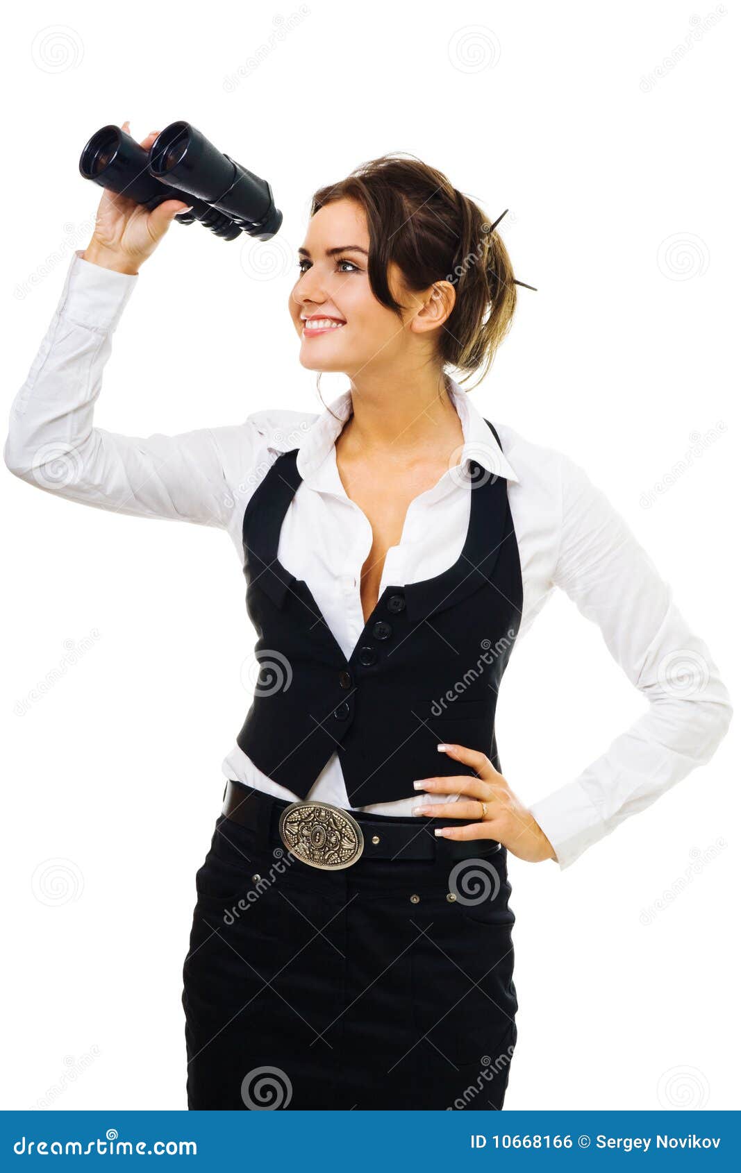 Woman in Formal Clothes Standing and Looking into Stock Photo - Image ...