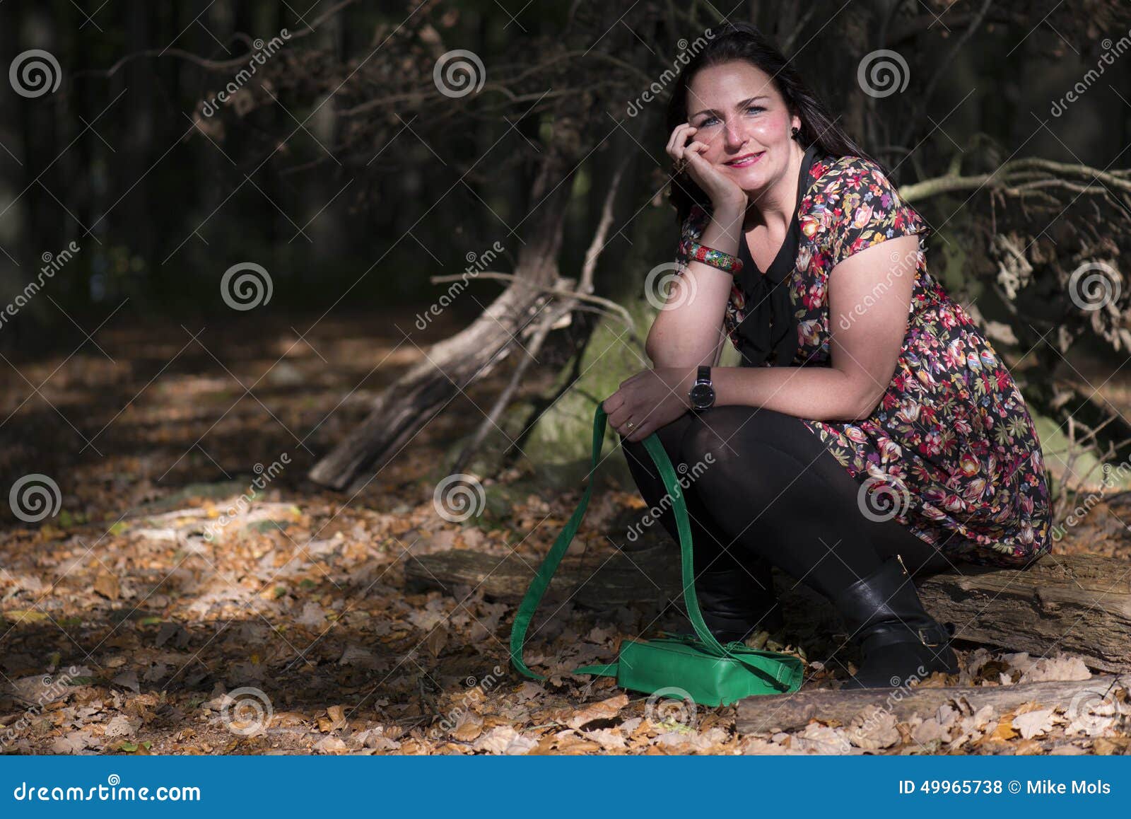 Woman in forrest stock photo. Image of autumn, waiting - 49965738