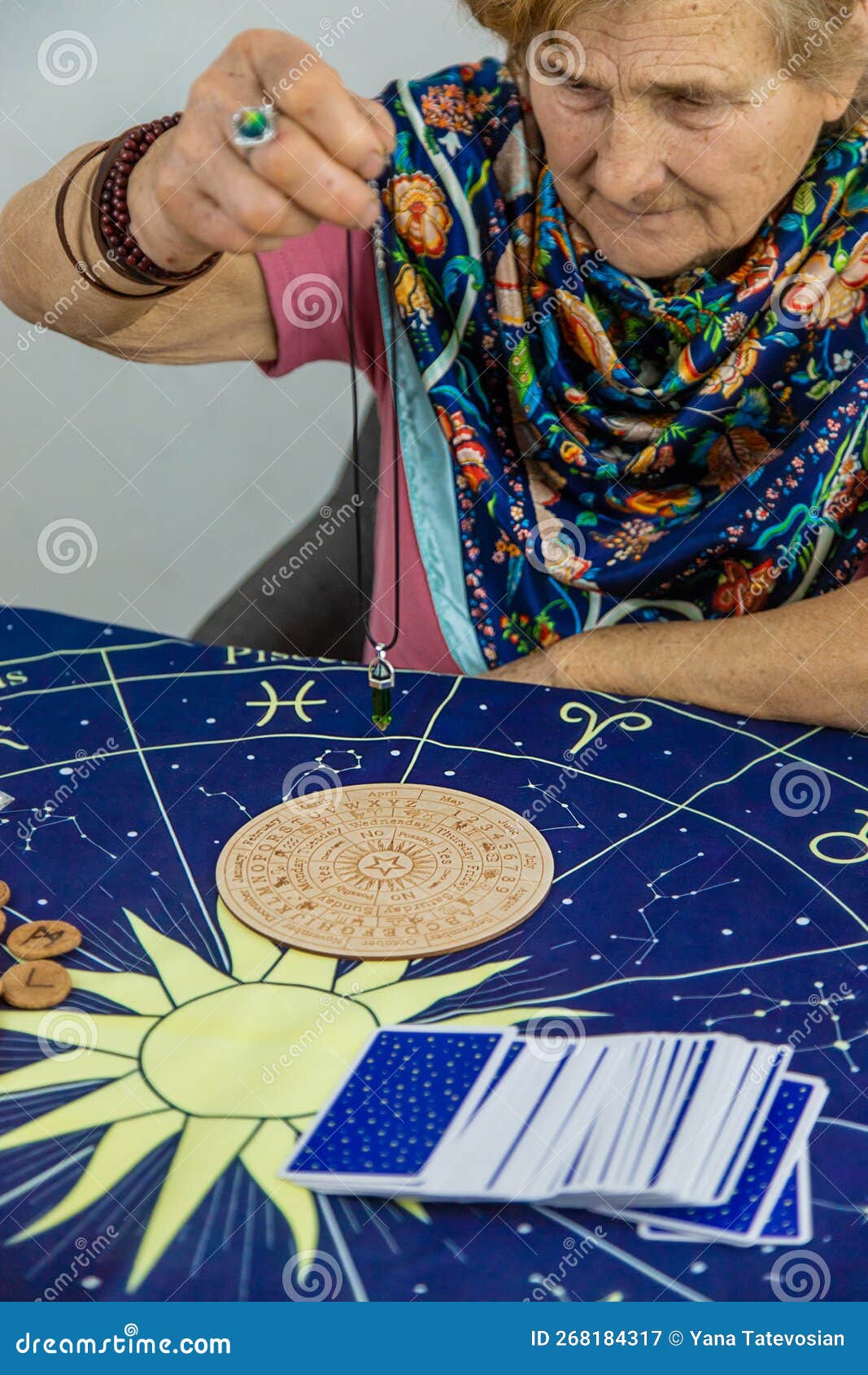 Woman Fortune Teller Fortune Telling Pendulum. Selective Focus Stock ...