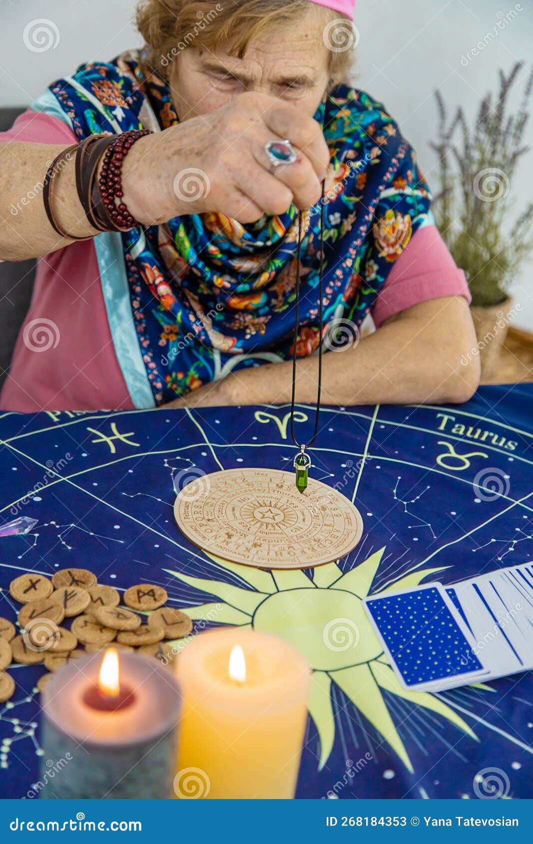 Woman Fortune Teller Fortune Telling Pendulum. Selective Focus Stock ...