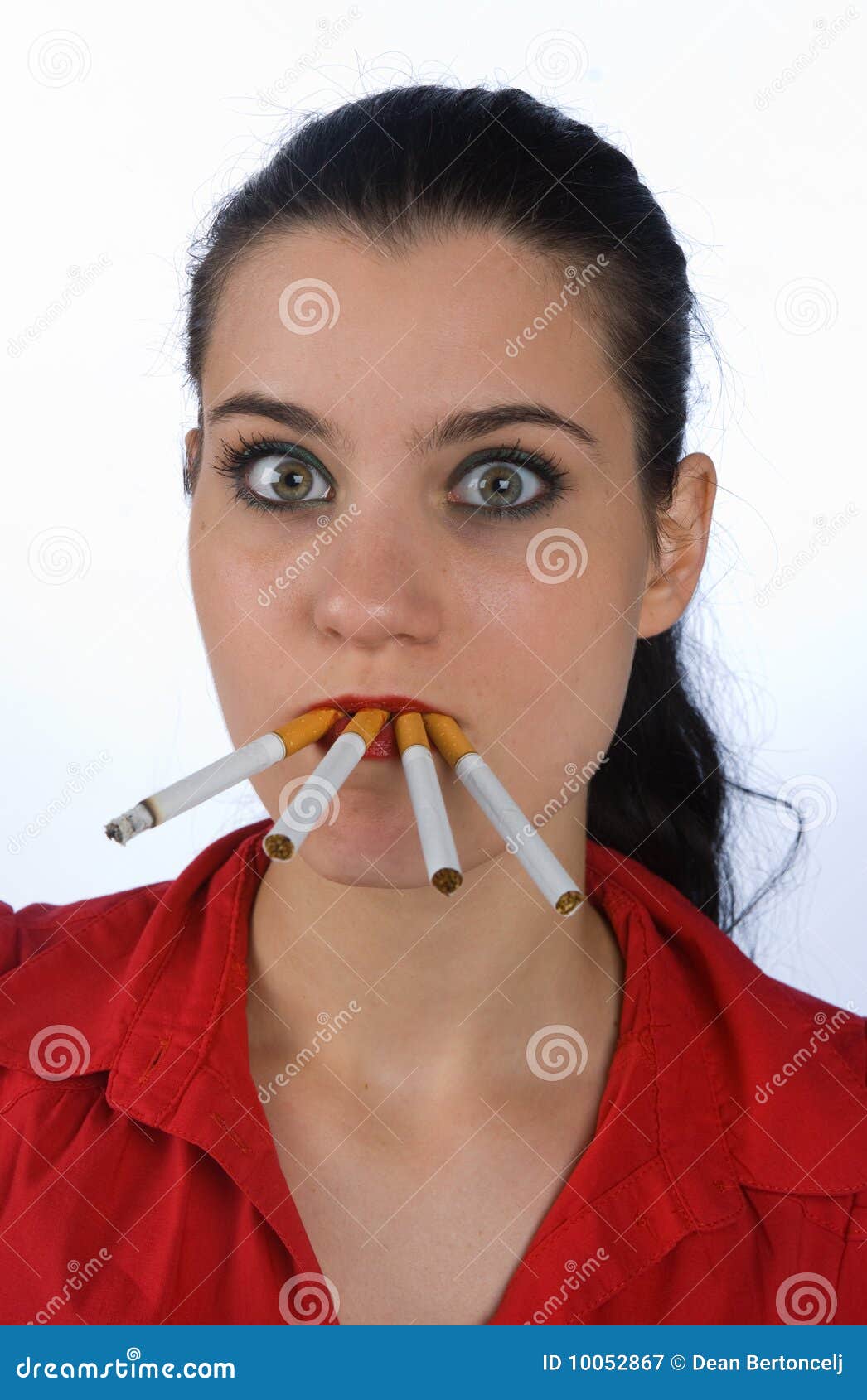 Woman with four cigarettes stock image. Image of young - 10052867