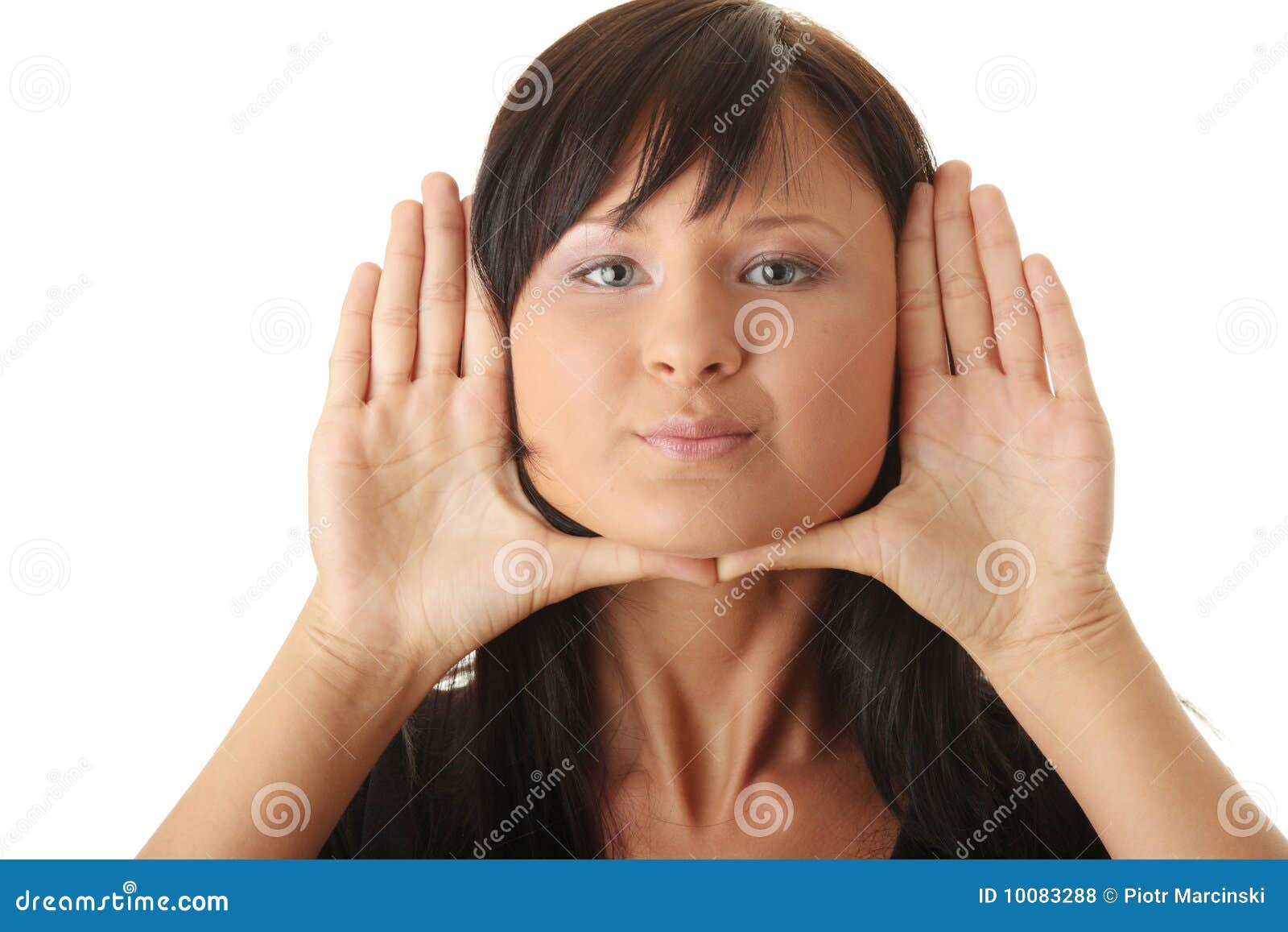 Woman, Framing Her Face with Her Hands Stock Photo - Image of closeup ...