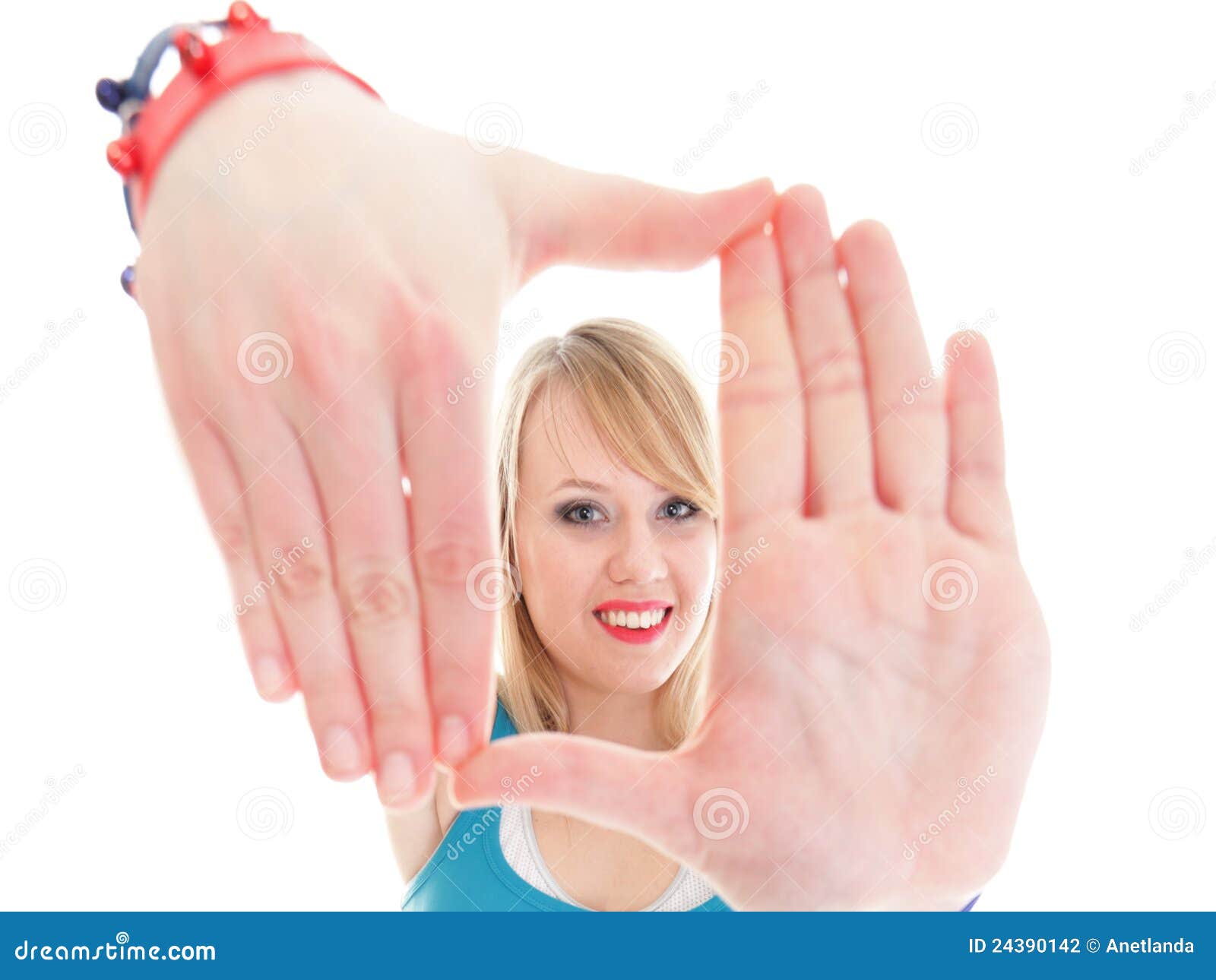 Woman Framing Her Face with Her Hands Isolated Stock Photo - Image of ...