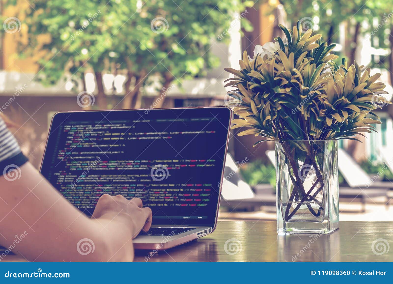Programming Work Time Programmer Typing New Lines Of Html Code Laptop And Hand Closeup