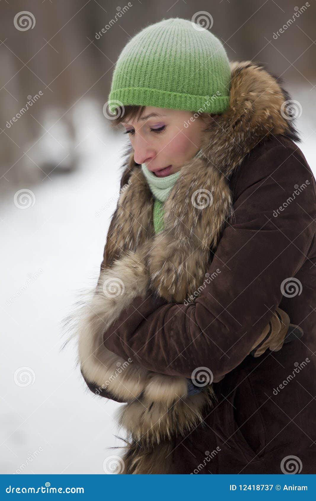 Woman freezing in winter stock image. Image of coat, frost - 12418737