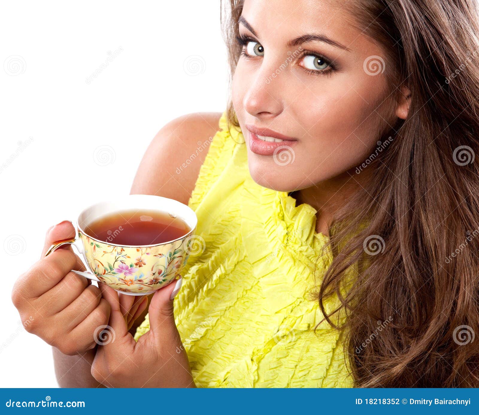Woman with Fresh Cup of Tea Stock Photo - Image of smiling, female ...
