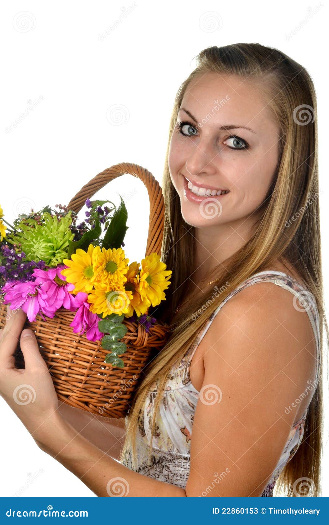 Woman and Fresh Flower stock image. Image of young, smile - 22860153