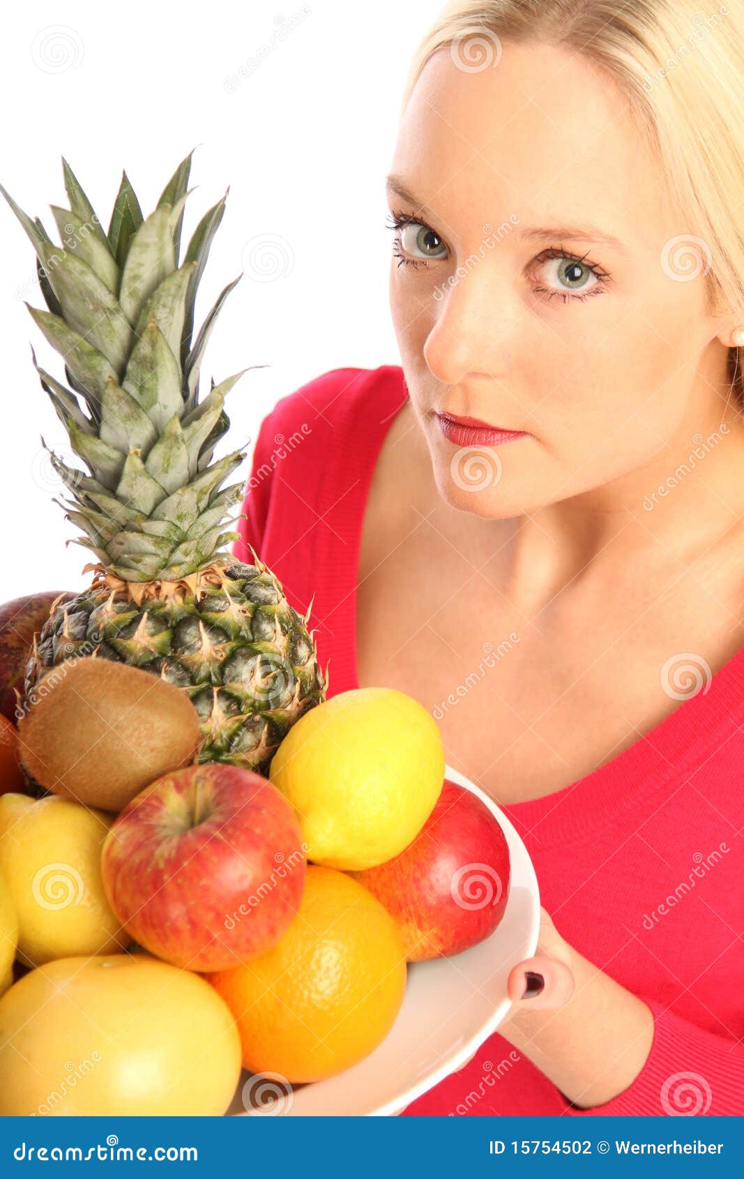 Woman with fresh fruits stock photo. Image of apple, vitamins - 15754502