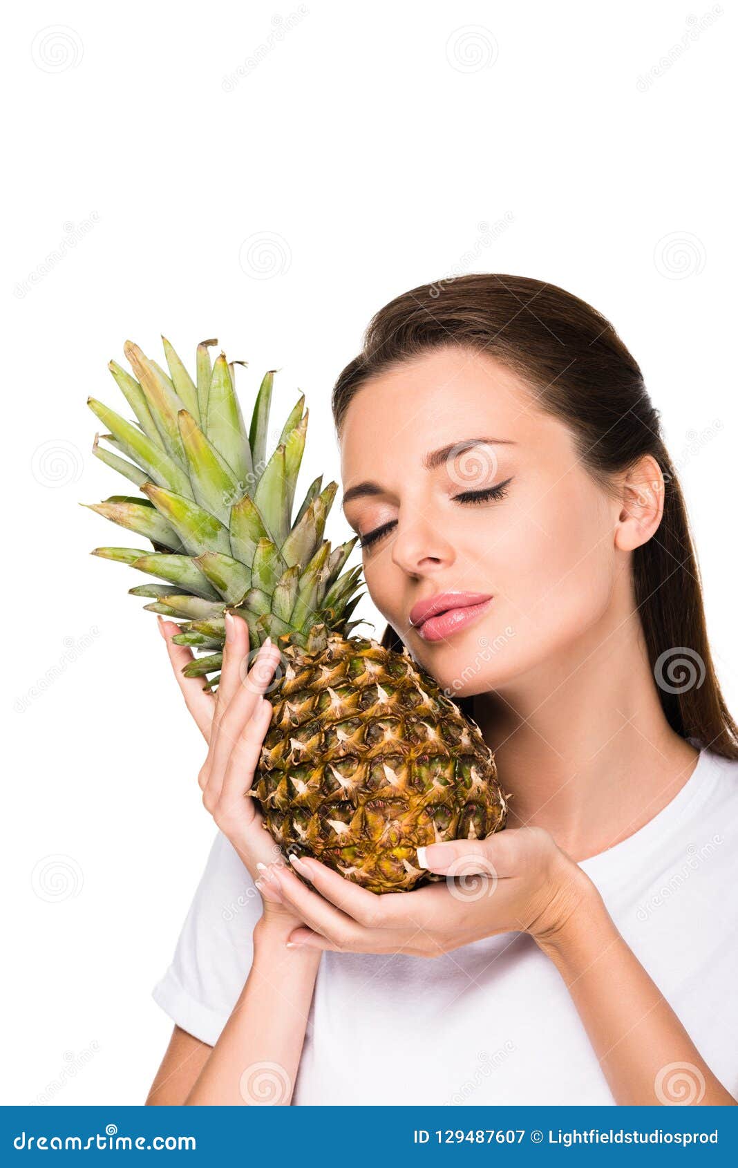 Portrait of Woman with Fresh Pineapple Stock Image - Image of sweet ...