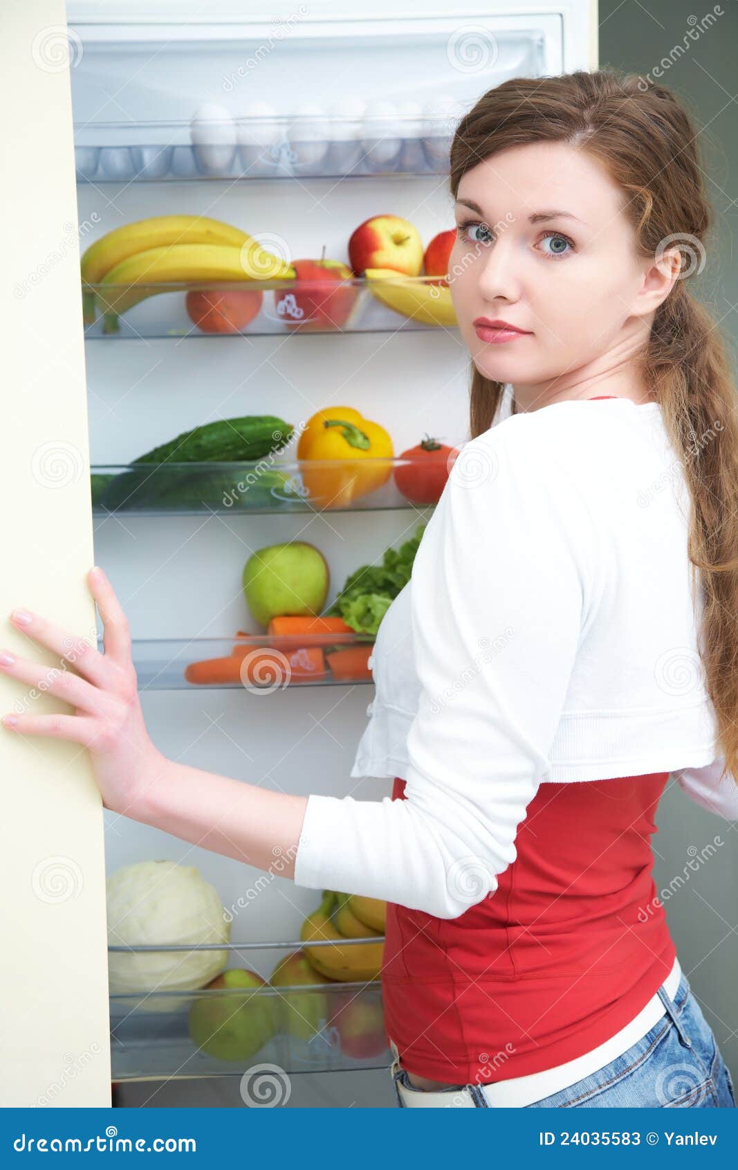 Woman and fridge stock image. Image of lifestyle, diet - 24035583