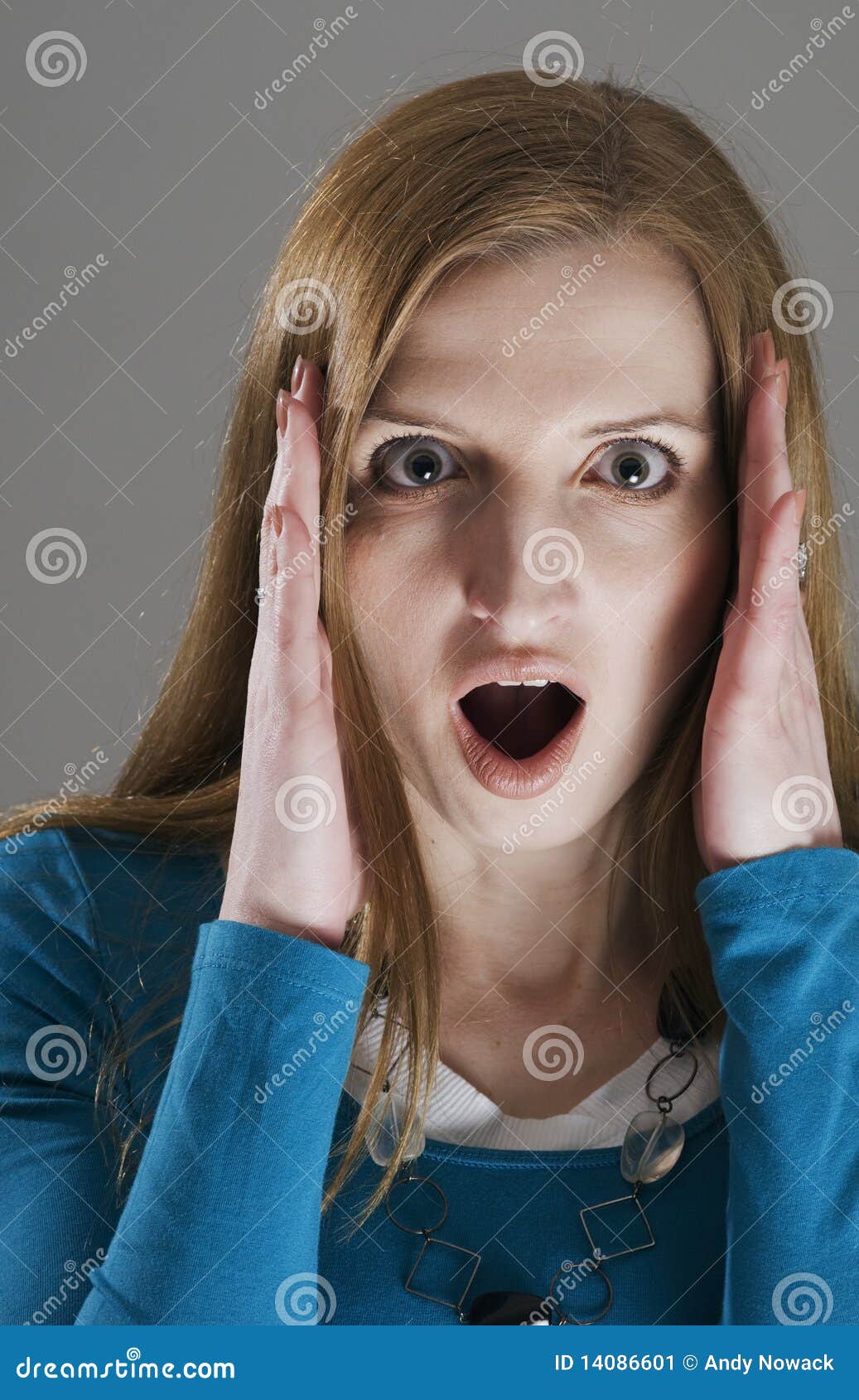 Woman in fright stock image. Image of fingers, headache - 14086601