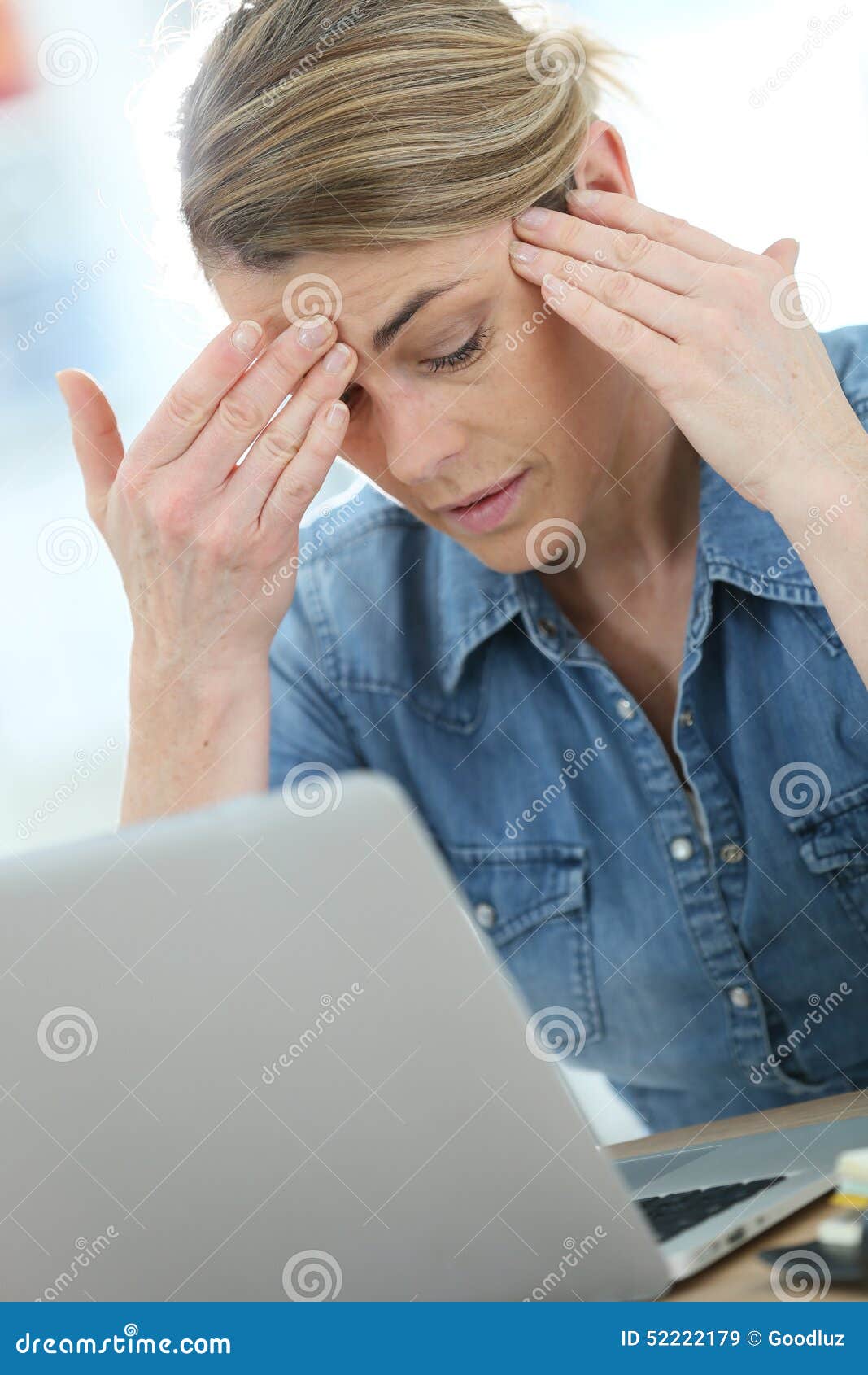 Woman in Front of Laptop Having Headache Stock Image - Image of ...