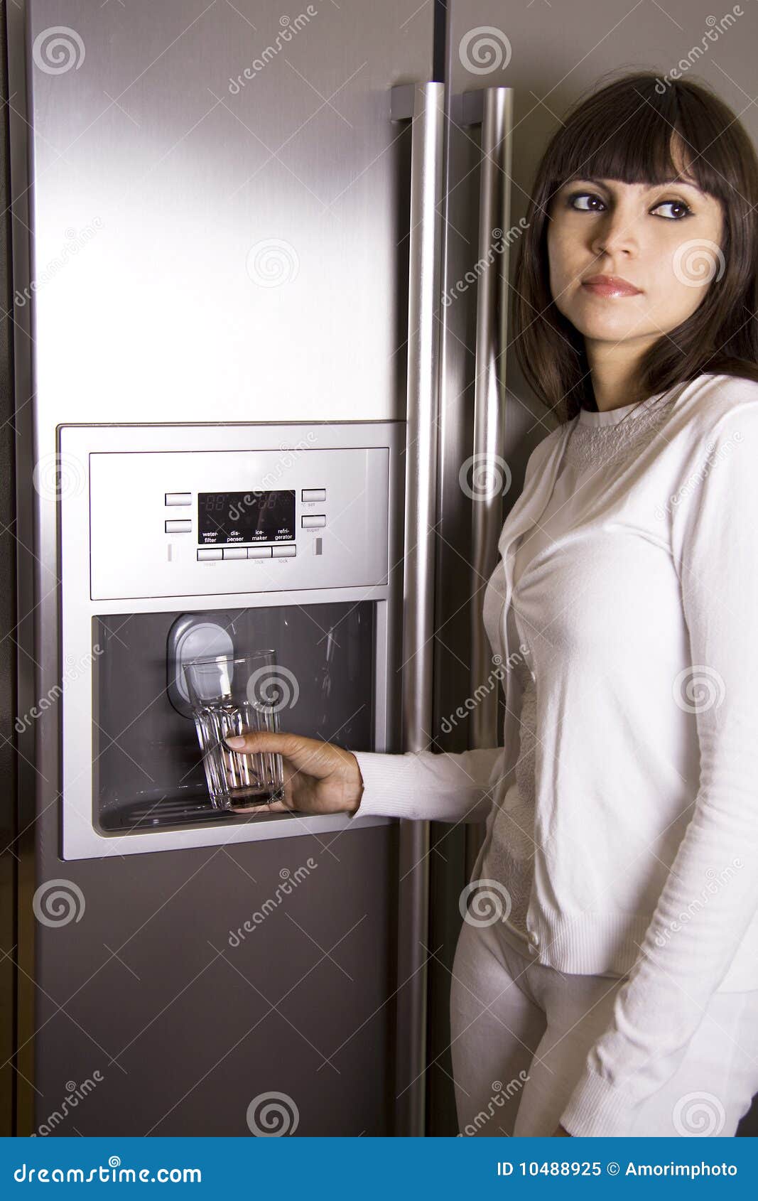 Woman in Front of Refrigerator Stock Image - Image of freezer, fridge ...