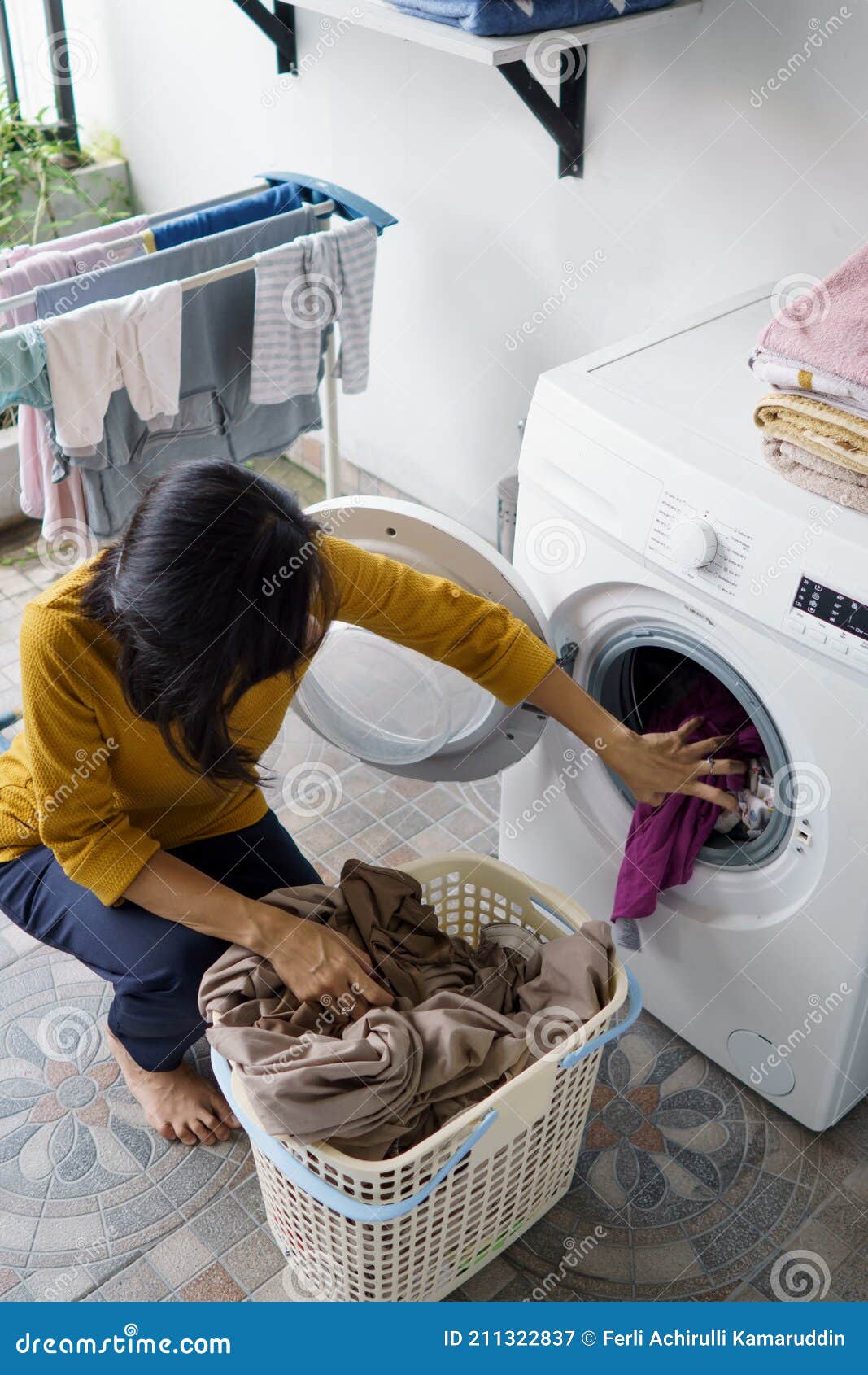 Woman in Front of the Washing Machine Stock Image - Image of chinese ...