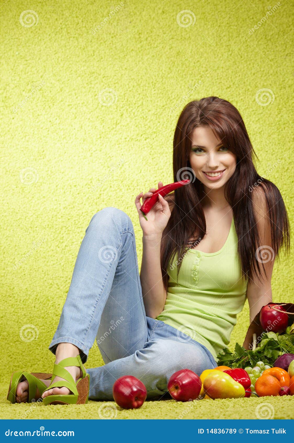 Woman with fruits stock image. Image of expression, edible - 14836789