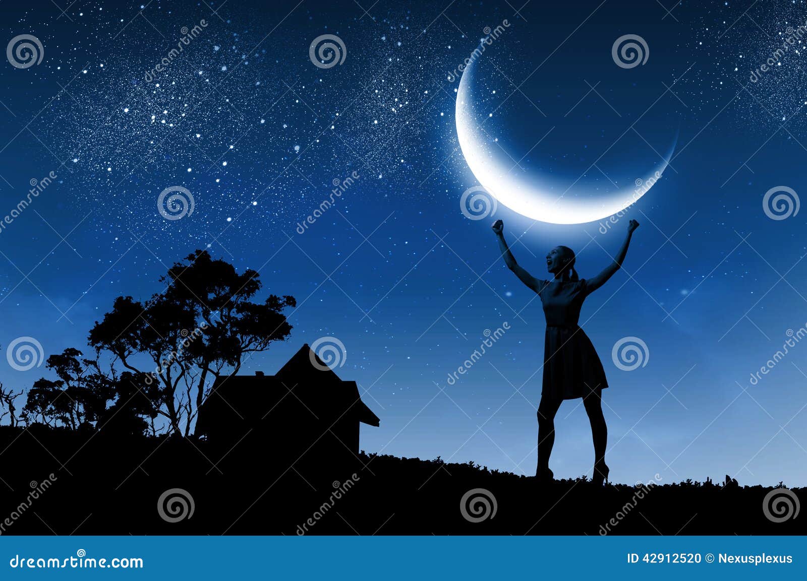 Woman and full moon stock photo. Image of round, freedom - 42912520