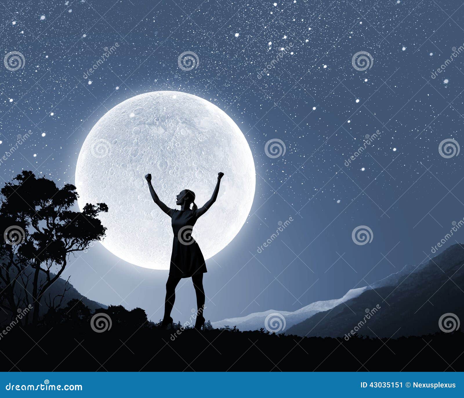 Woman and full moon stock image. Image of loneliness - 43035151