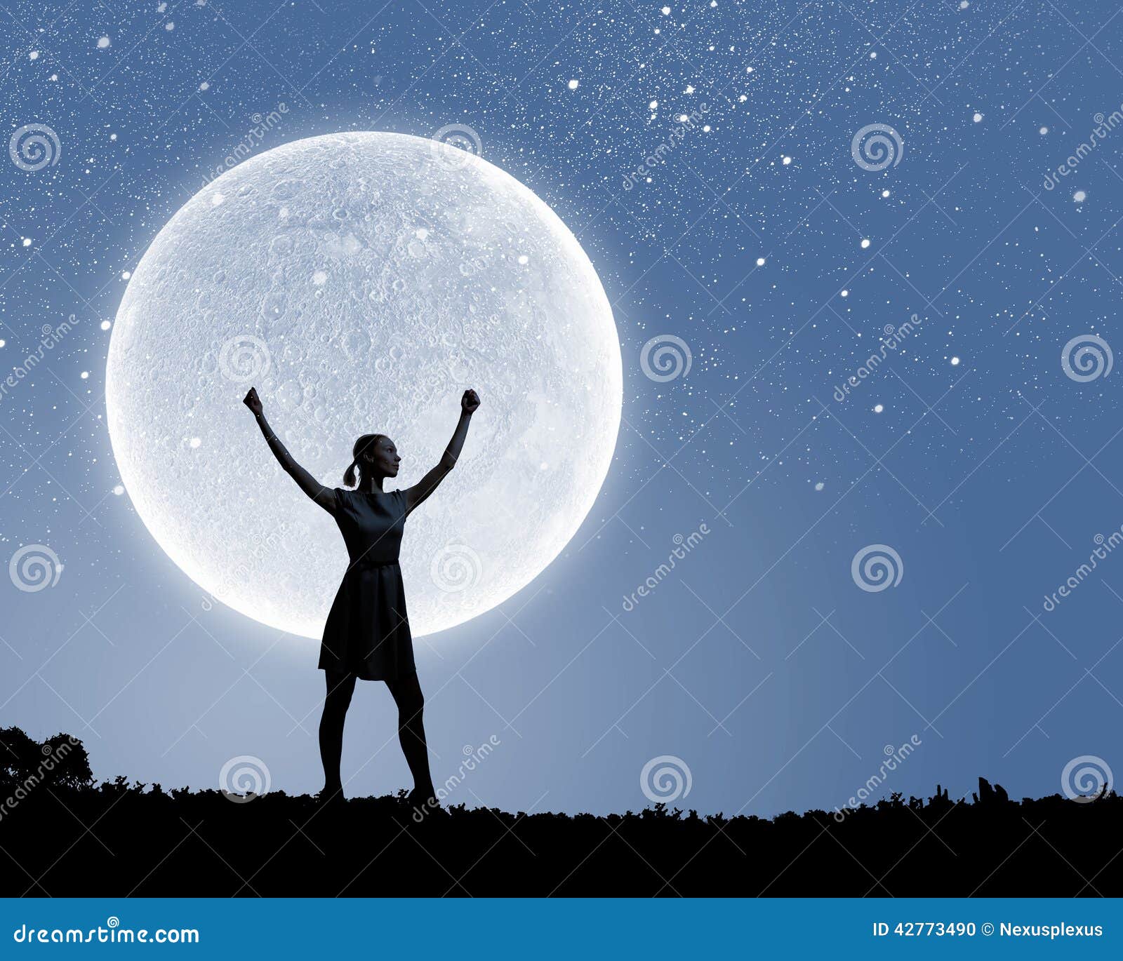 Woman and full moon stock photo. Image of head, cool - 42773490