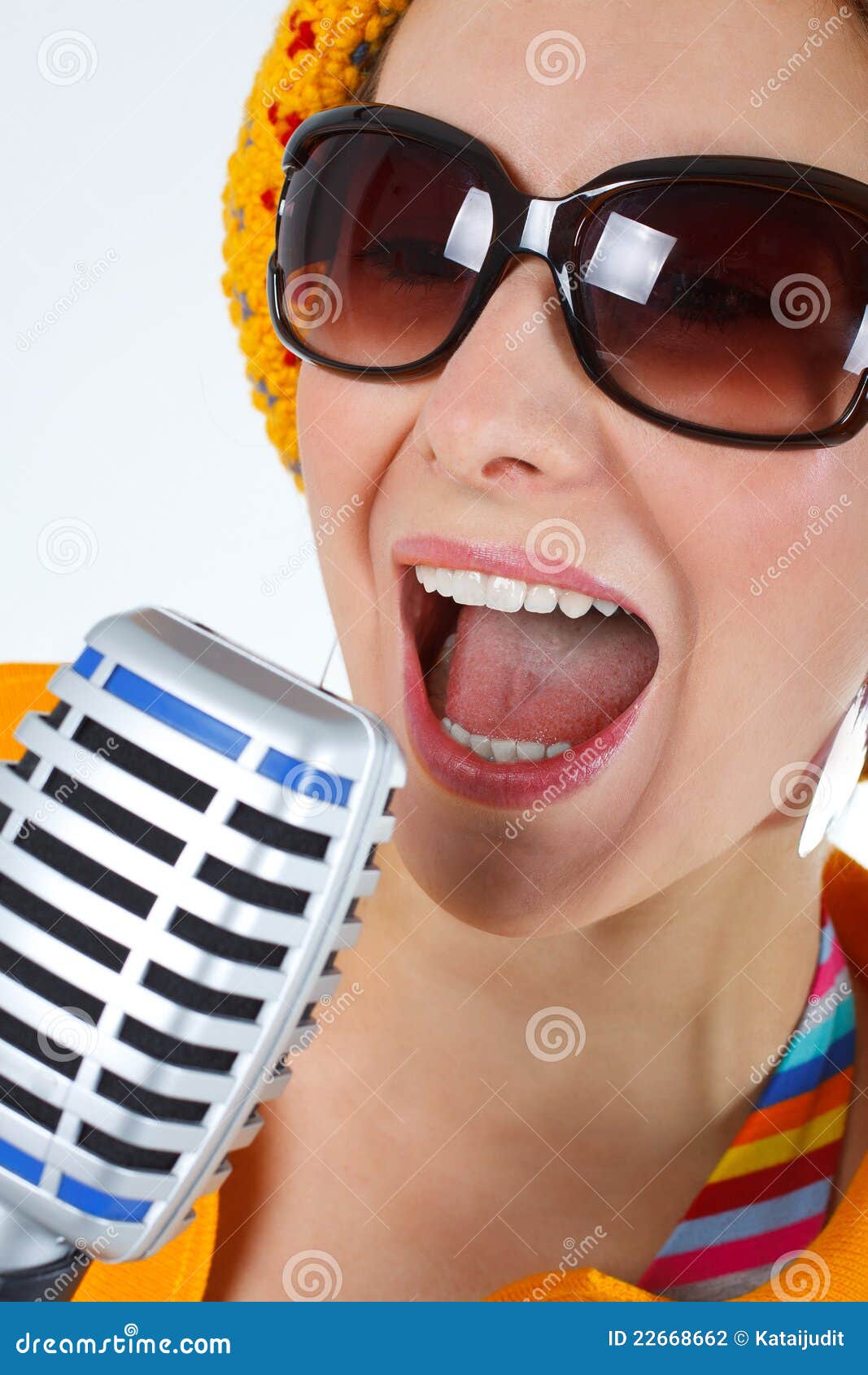 Woman Funky Singer with Microphone Stock Photo - Image of mouth, happy ...