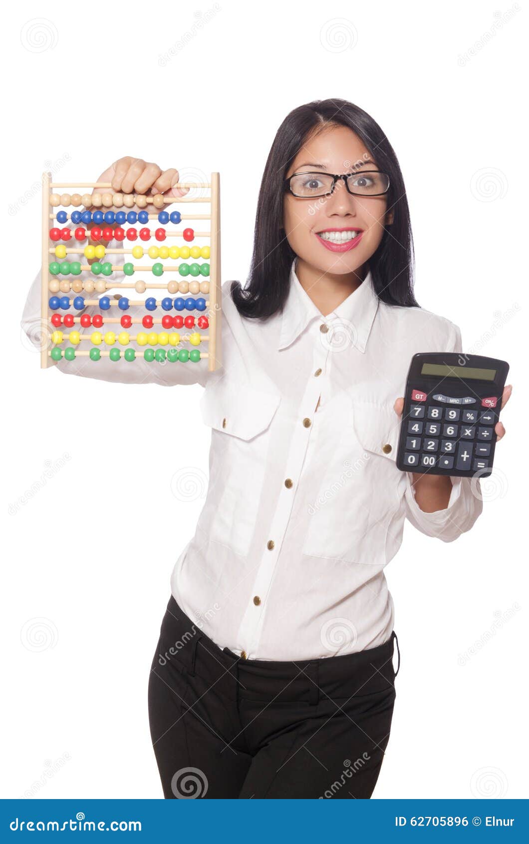 Woman in Funny Business Concept on White Stock Photo - Image of abacus ...