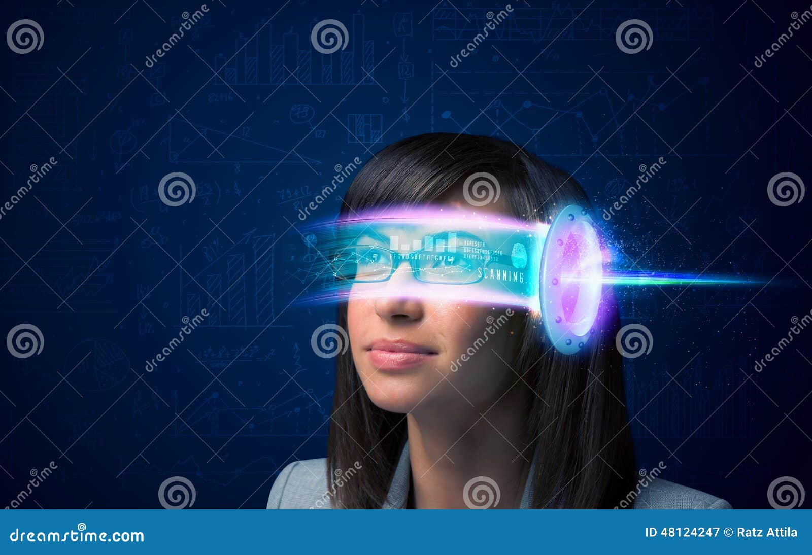 Woman from Future with High Tech Smartphone Glasses Stock Image - Image ...